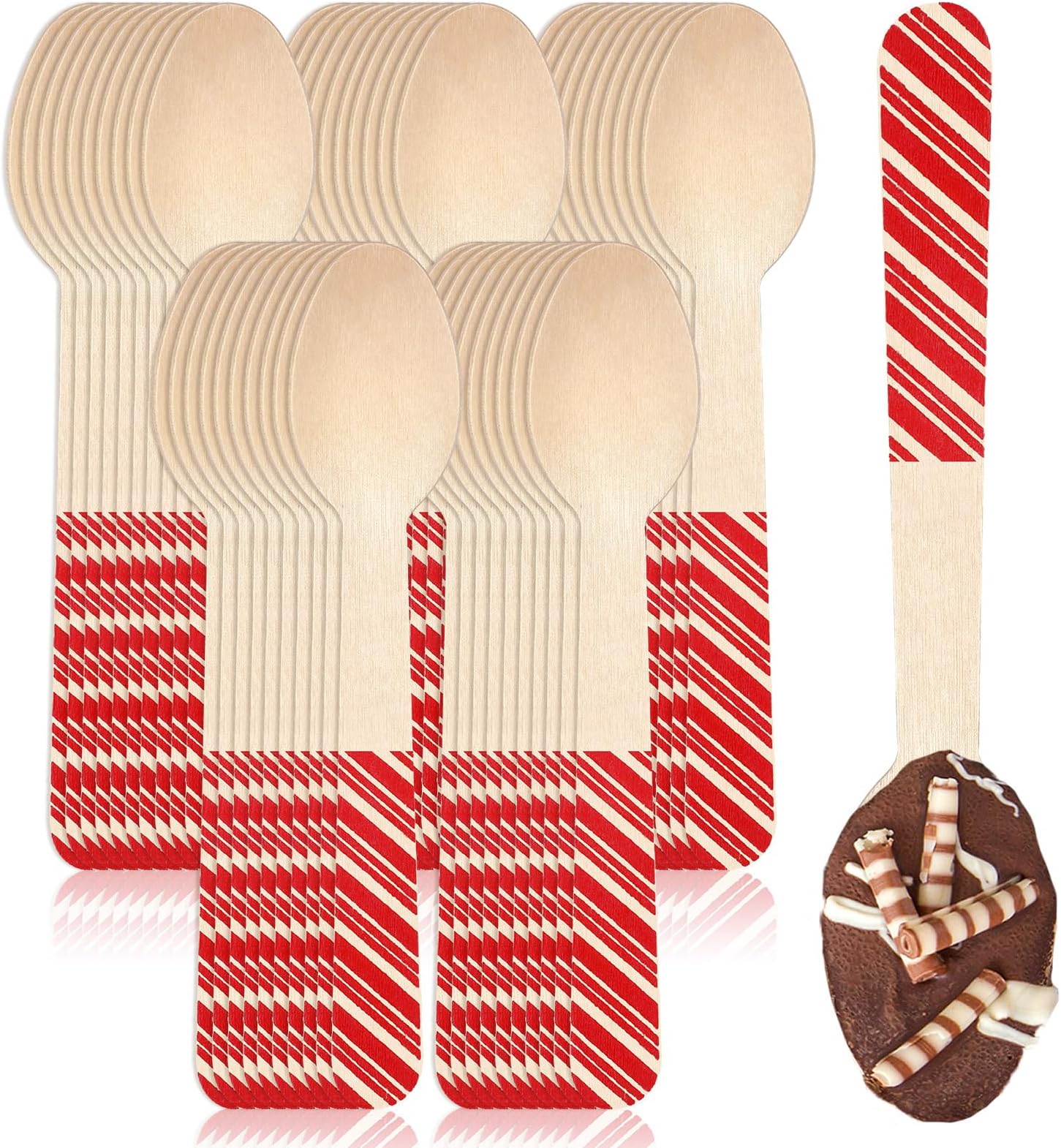 Amazon.com: Uiifan 500 Pcs Christmas Disposable Wooden Stripe Spoons ...
