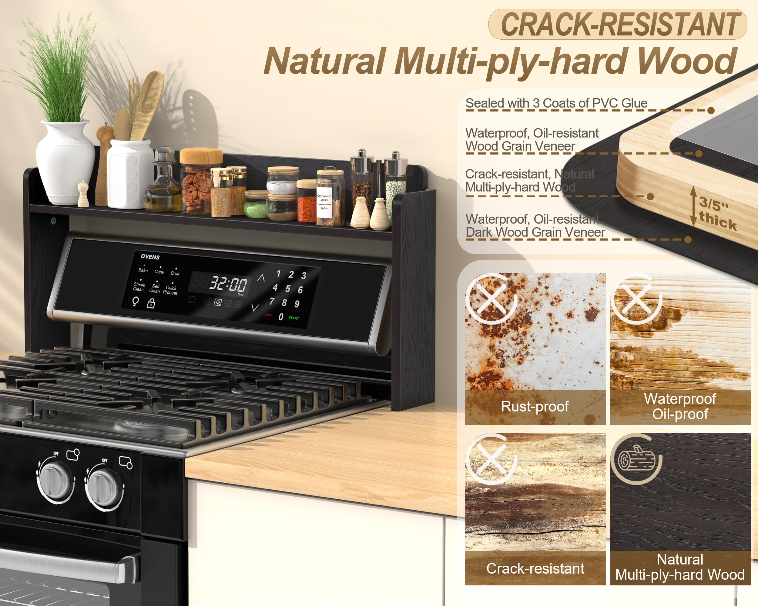 Snapklik.com : Over The Stove Shelf, 31.5" Wood Stove Top Shelf For ...