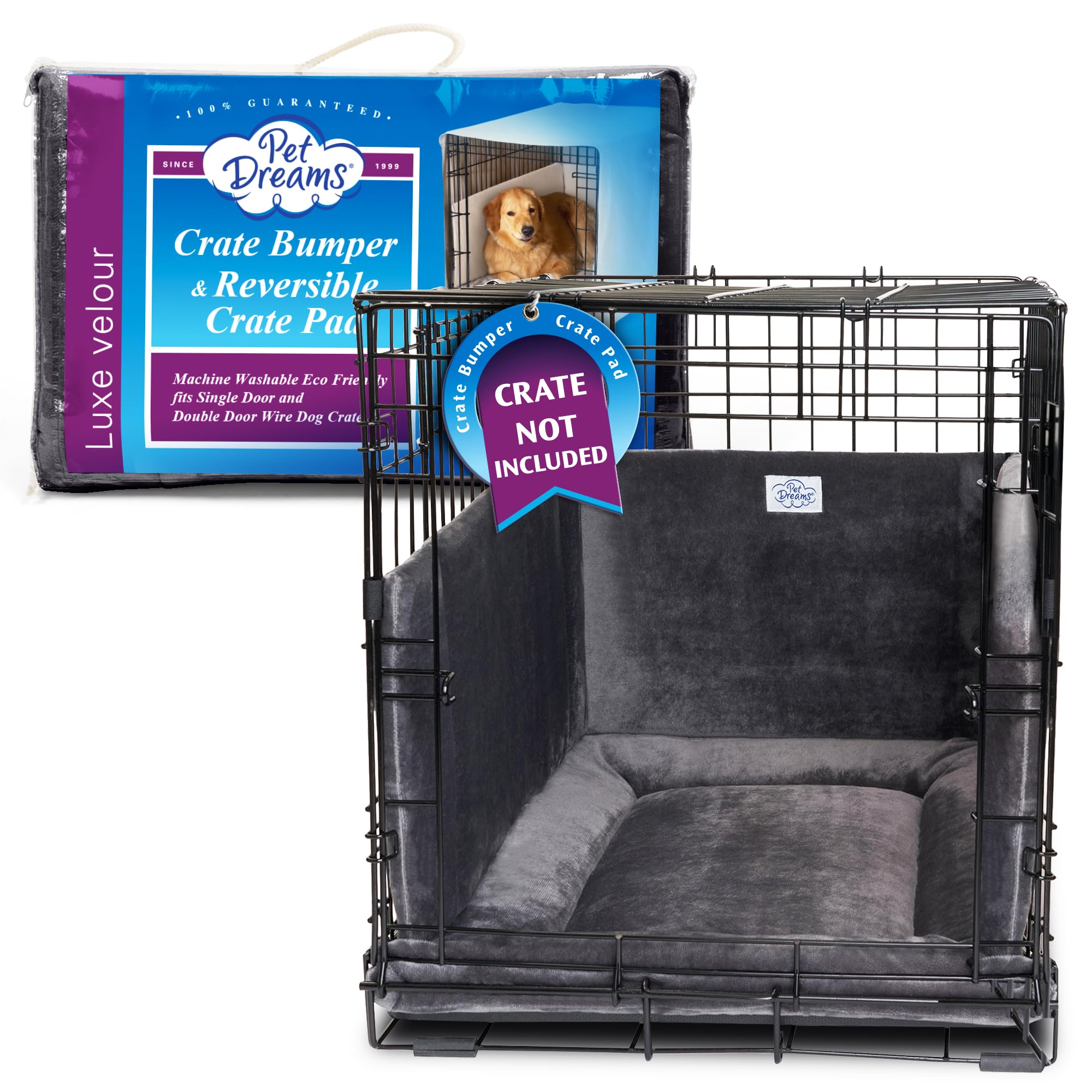 Amazon.com : Pet Dreams Dog Crate Bumper & Dog Crate Pad Set, Fits 18 ...