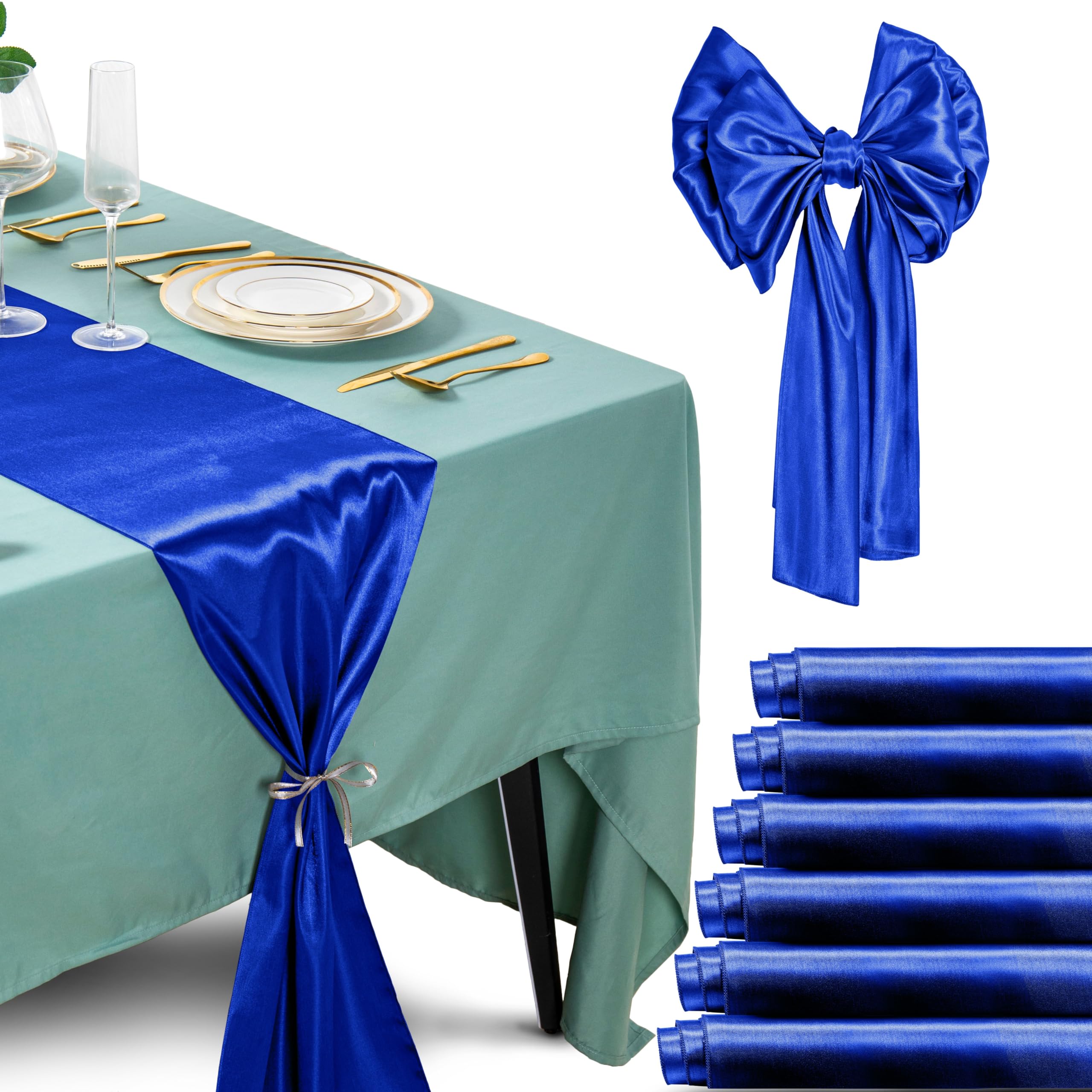Amazon.com: Homiest 12 Pack Satin Table Runners Royal Blue Table Decor ...