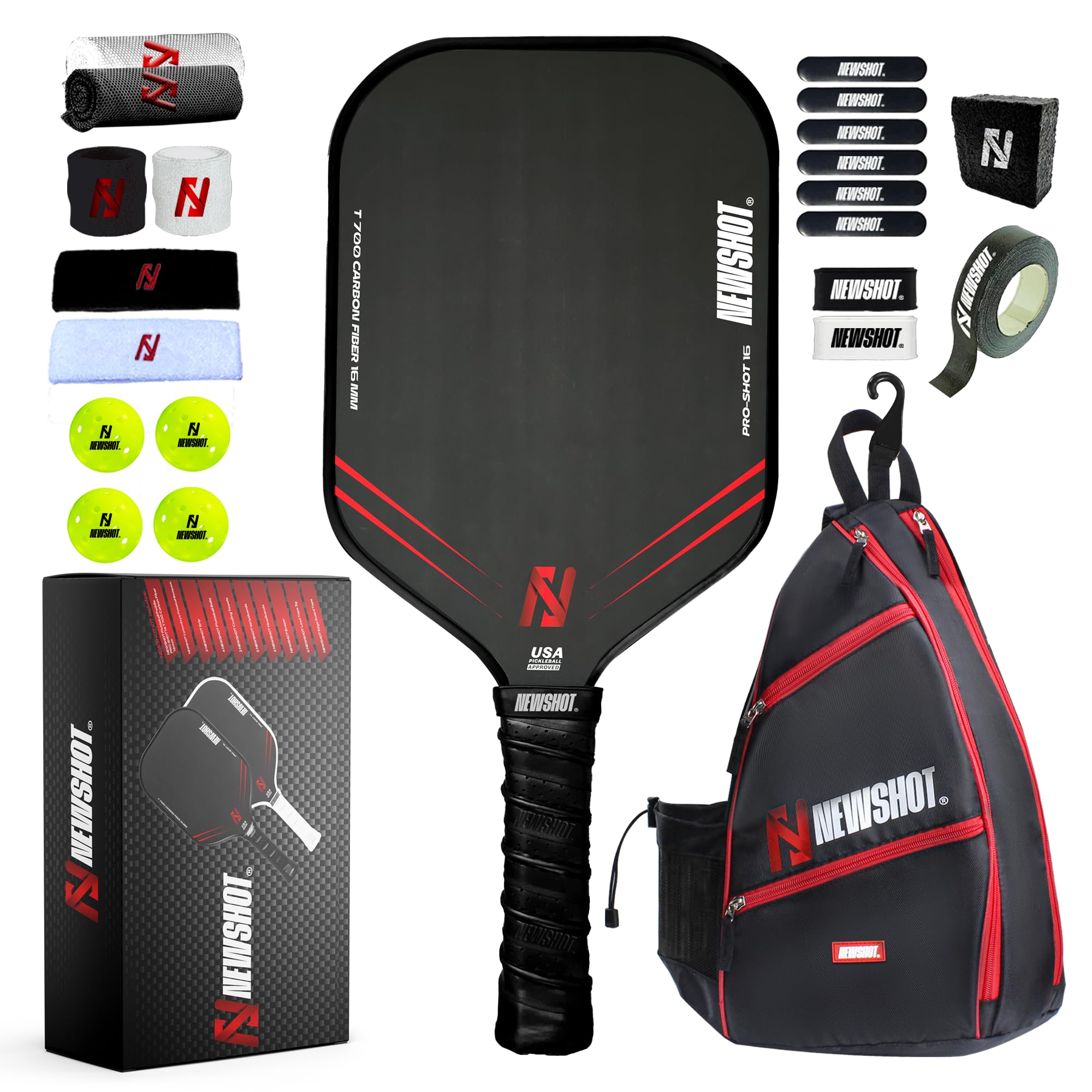 NEWSHOT Toray T700 Carbon Fiber Pickleball Paddle Ultimate Kit: All-in ...