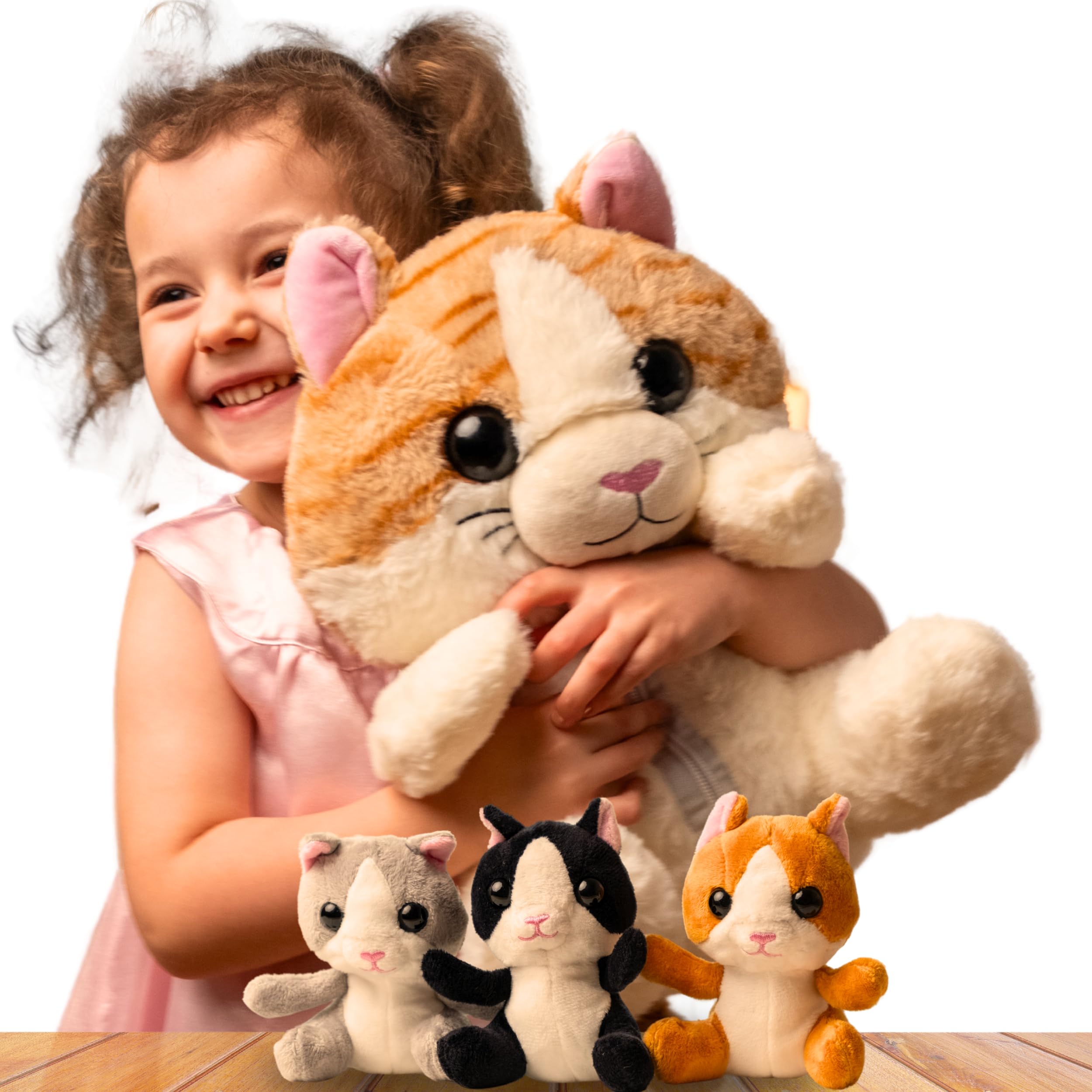 Amazon.com: Orange Large Cat Stuffed Animal - Mommy & 3 Cute Baby ...