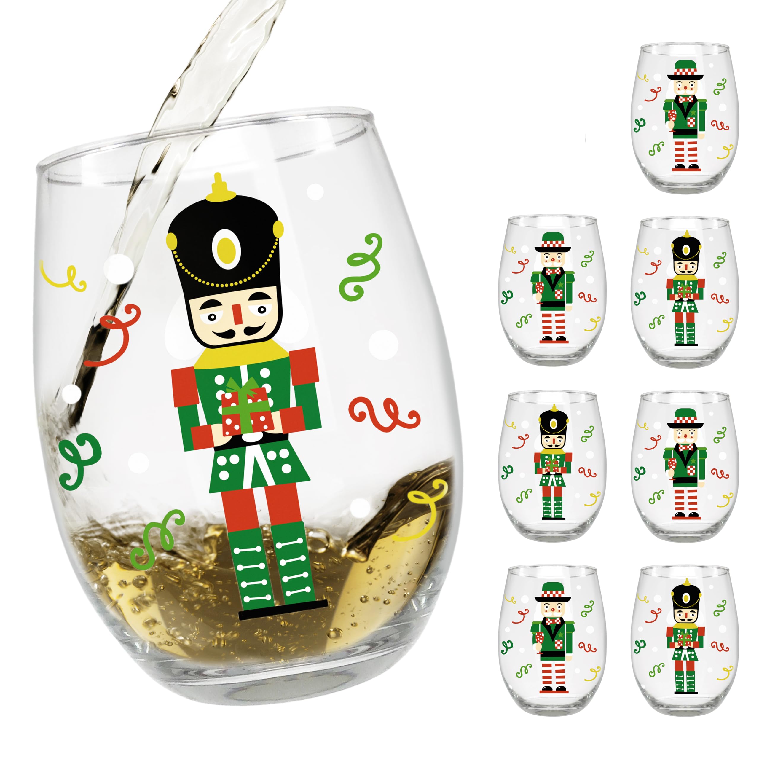 Amazon.com | BANBERRY DESIGNS Nutcracker Stemless Wine Glass Set - 8 ...