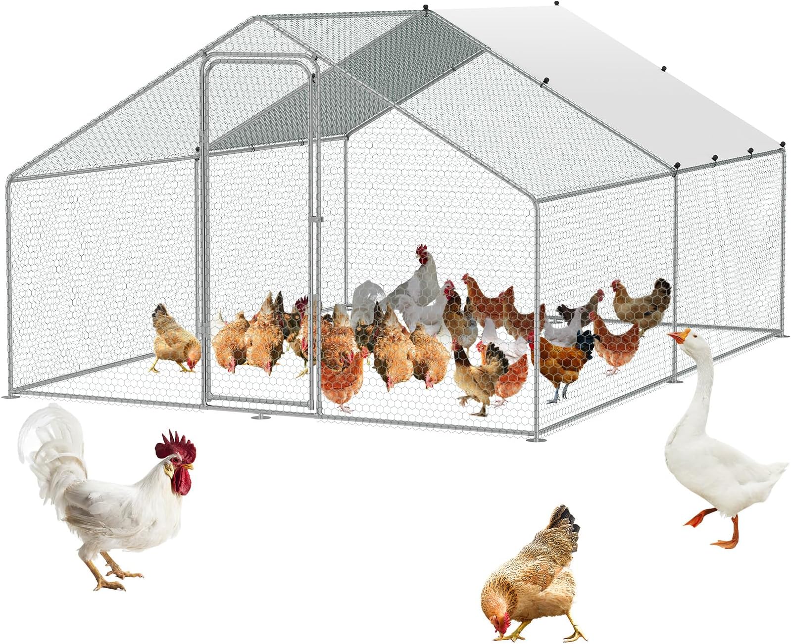 Amazon.com : VEVOR Large Metal Chicken Coop, 12.9x9.8x6.5 ft Walk-in ...