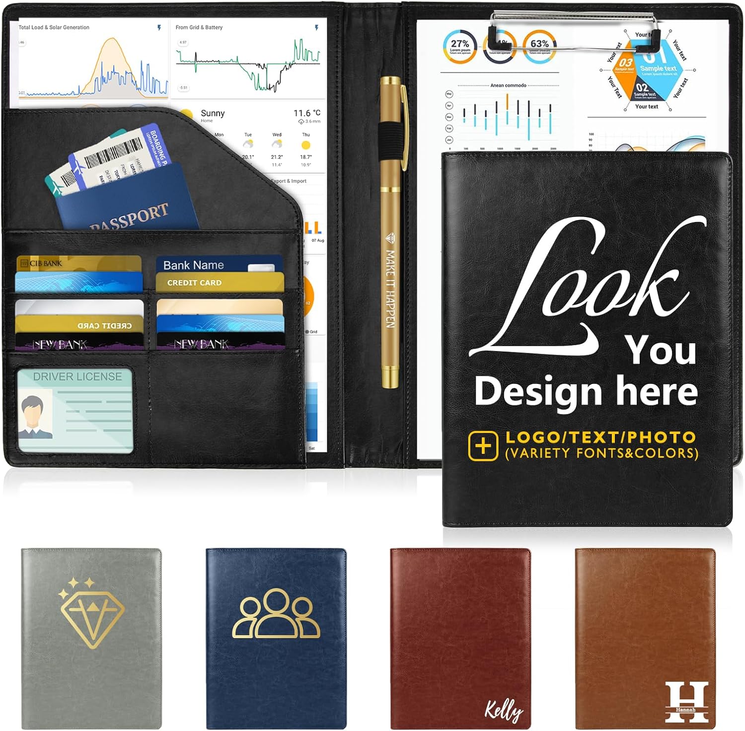 Amazon.com : Personalized Padfolio Leather Custom Portfolio with Card ...