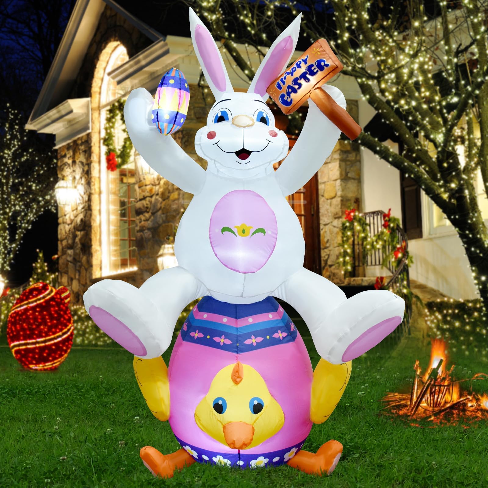 Amazon.com: FunFanso 4.5 FT Inflatable Bunny with Egg, Easter Outdoor ...