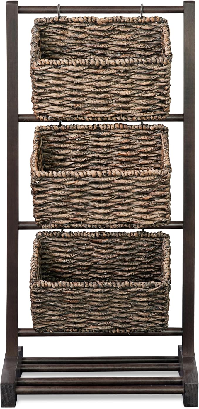 Amazon.com: HOMESTEAD 3-Tier Wooden Shelf with Water Hyacinth Woven ...