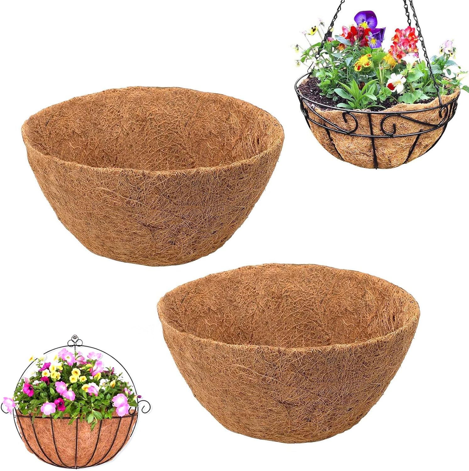 Amazon.com: Round Coco Liner for Hanging Basket - Natural Coconut Fiber ...