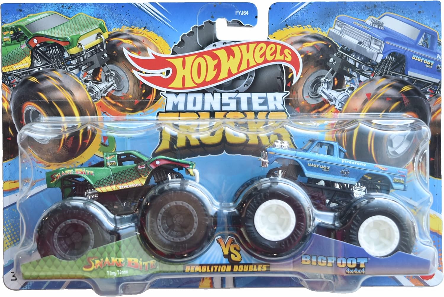 Amazon.com: Hot Wheels Monster Trucks Snake Bite Vs Bigfoot Demolition ...