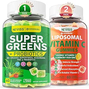 Amazon.com: NEVISS Super Greens Gummies 60 Count + liposomal Vitamin c ...