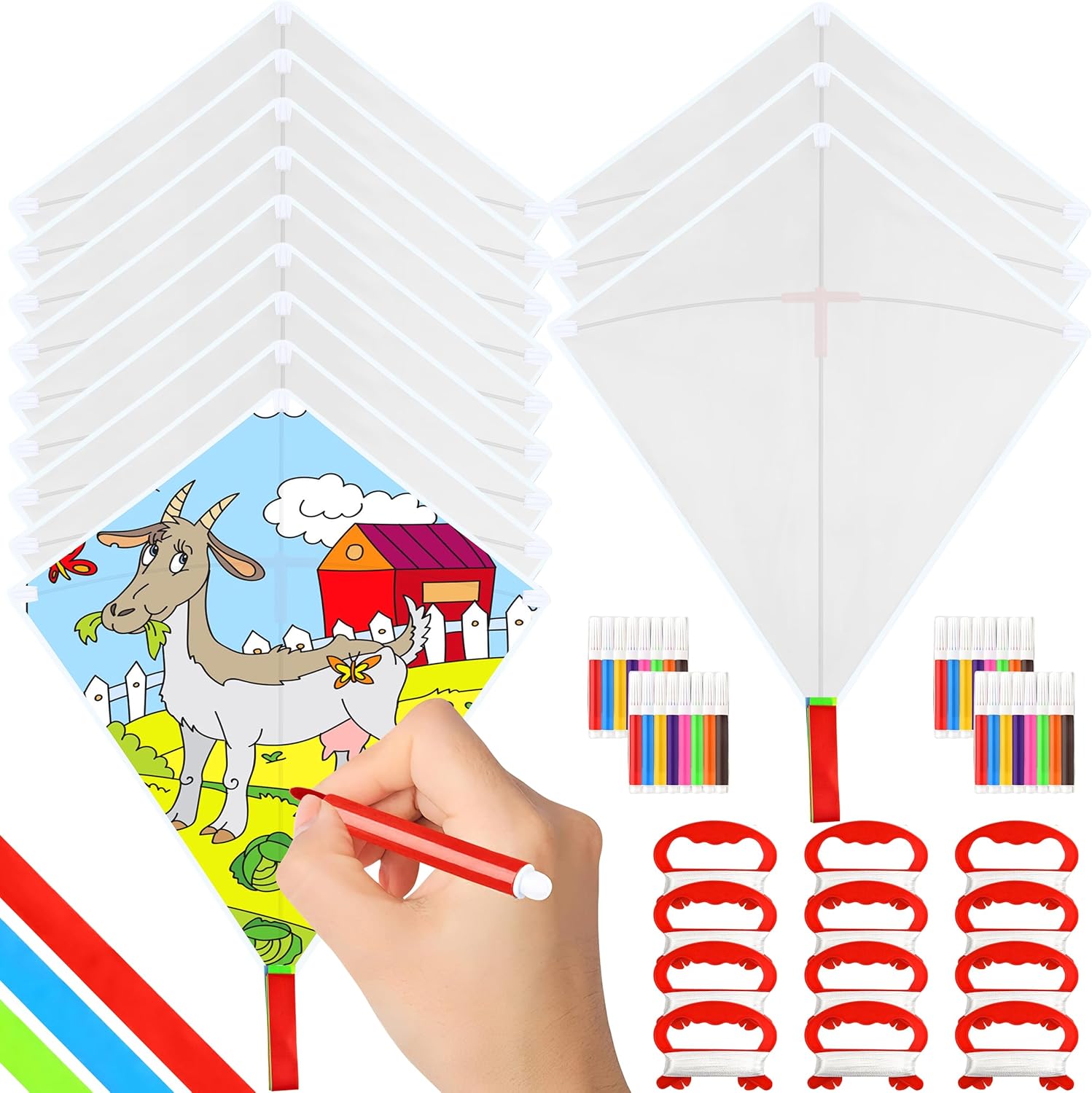 Amazon.com: 12 Pack DIY Blank Kite Bulk White Beach Kite Making Kit ...