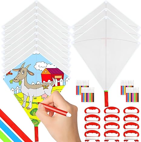 Amazon.com: 12 Pack DIY Blank Kite Bulk White Beach Kite Making Kit ...