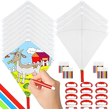 Amazon.com: 12 Pack DIY Blank Kite Bulk White Beach Kite Making Kit ...