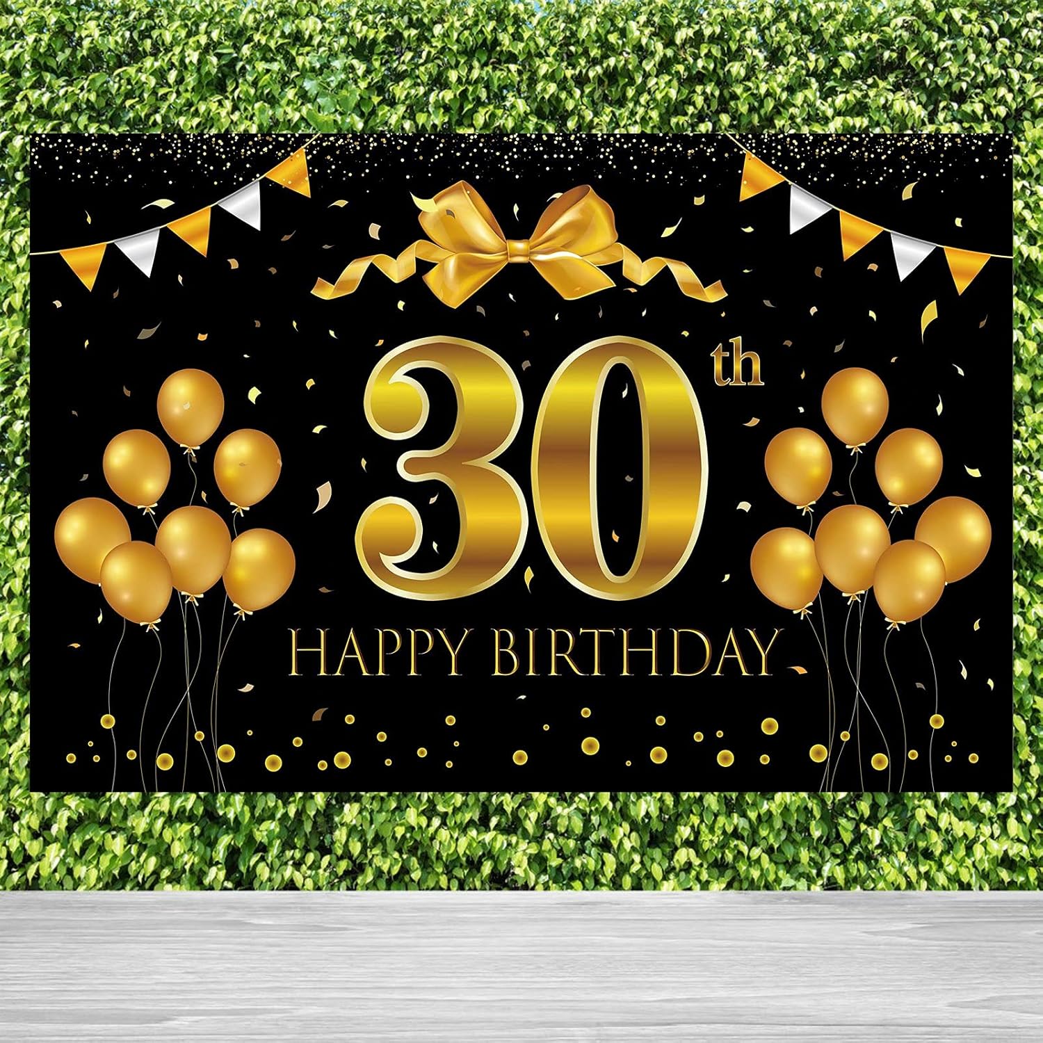 30th Birthday Backdrop Banner, Black Gold Backdrop Banner for 30th ...
