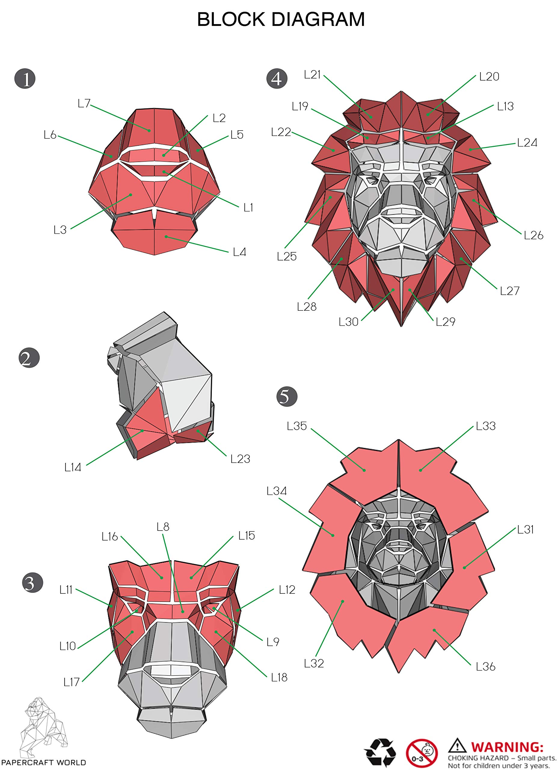 Papercraft World Lion Head Papercraft Wall Art | Desertcart New Zealand