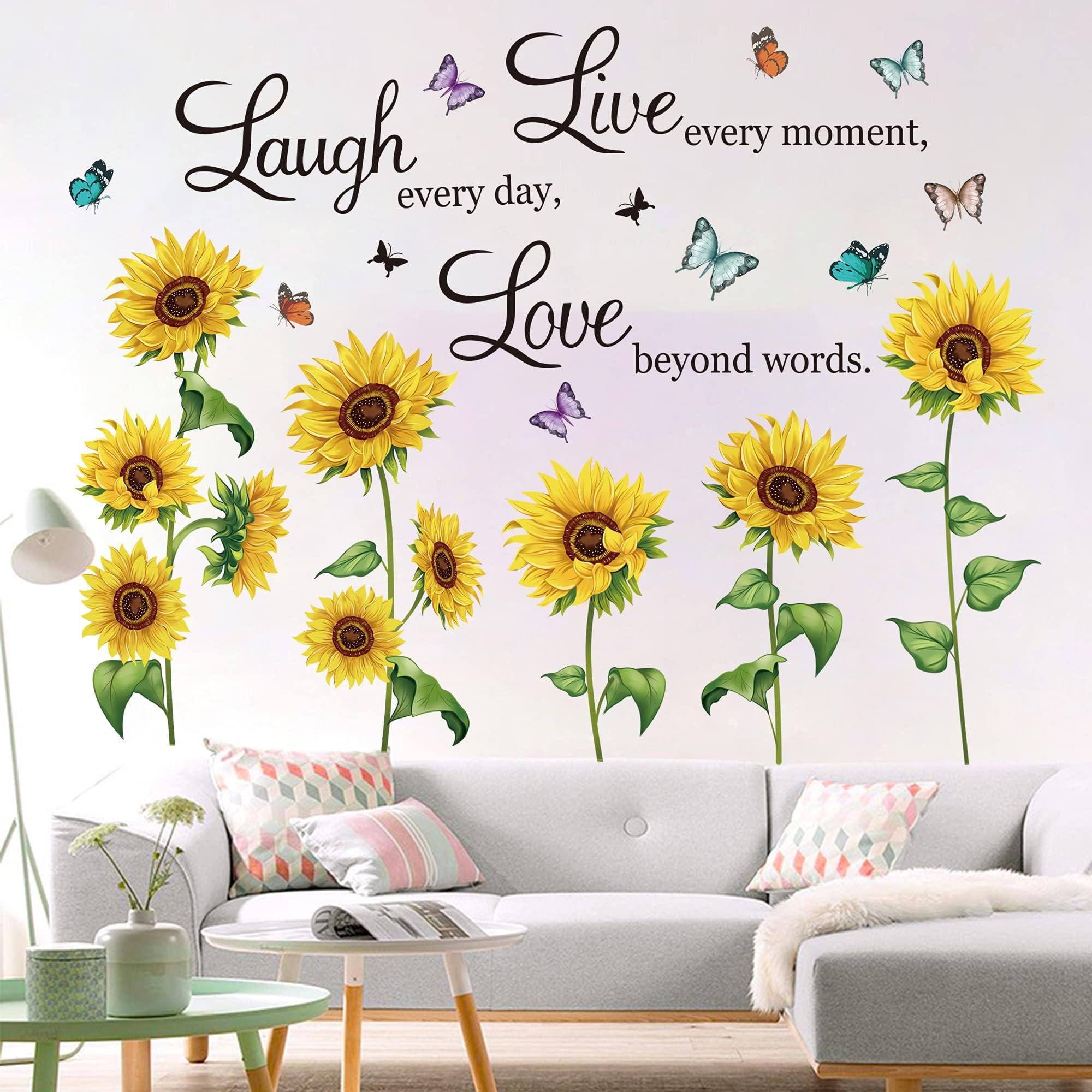 53 Pcs Sunflower Daisy Wall Decals Butterfly Wall Stickers, Waterproof ...