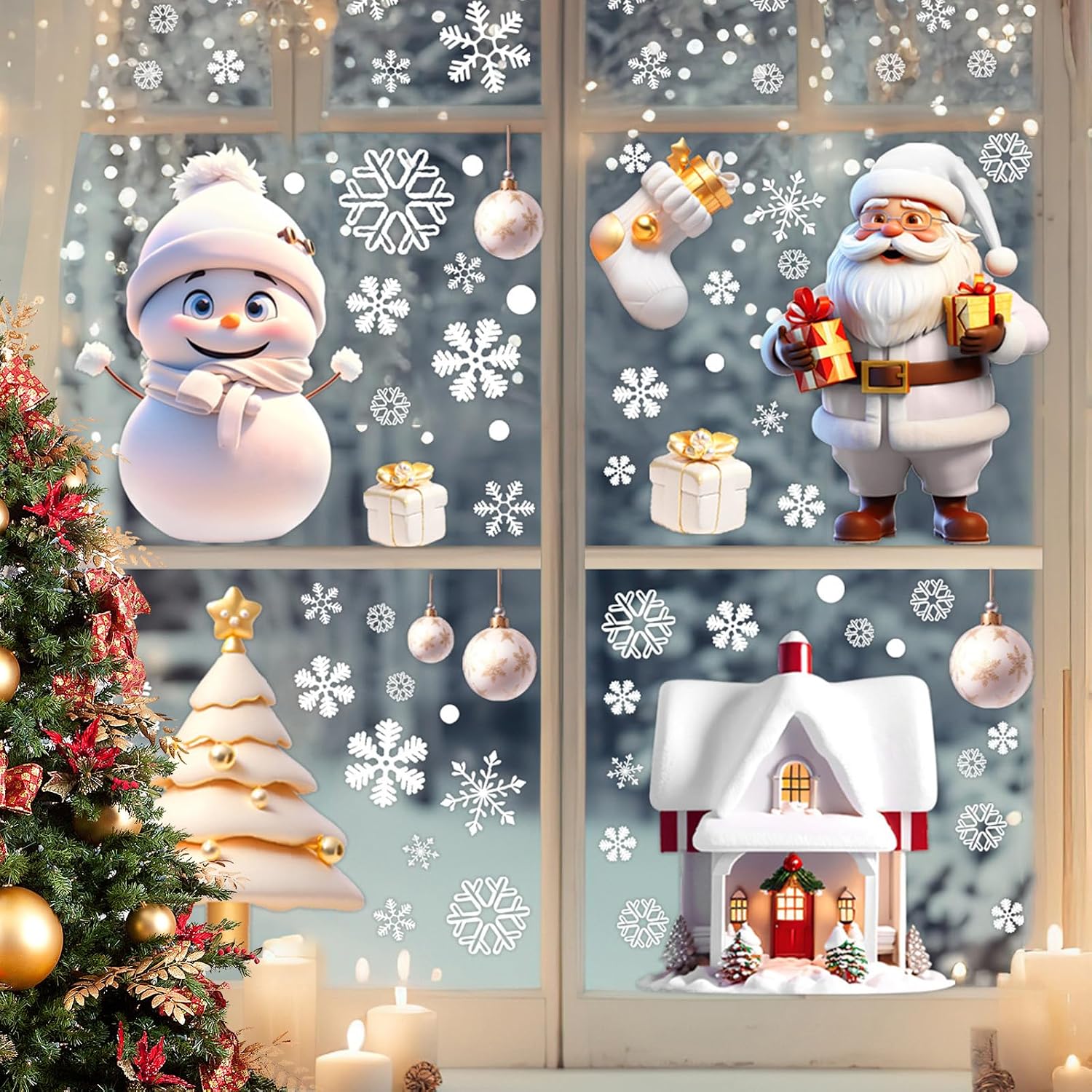 Amazon.com: Christmas Window Clings - Reusable White Santa Cling ...