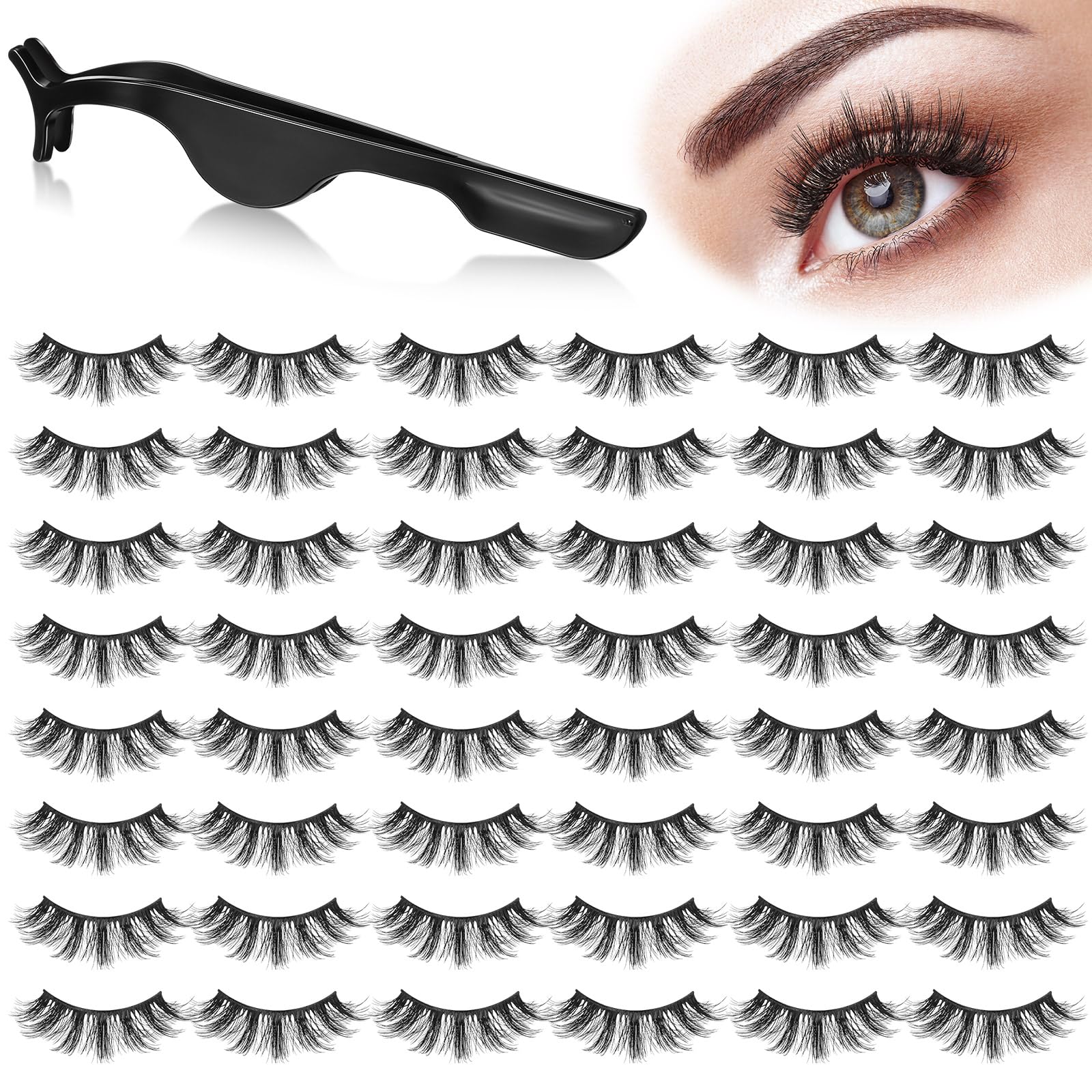 Amazon.com: Nuogo 24 Pairs Reusable Self Adhesive Eyelashes No Glue ...