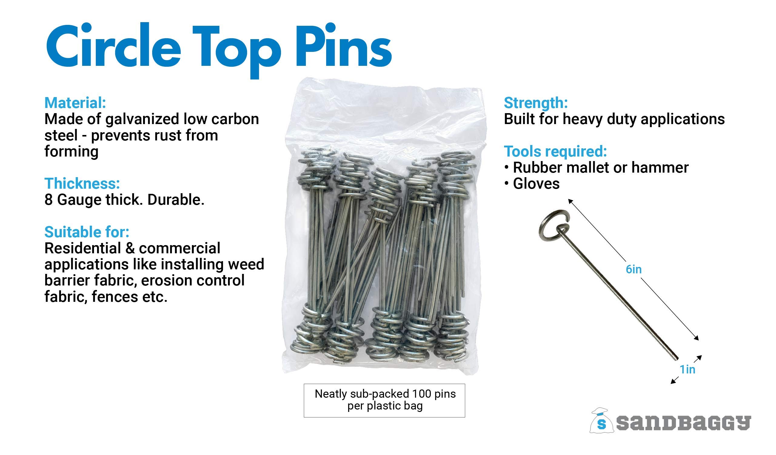 Snapklik.com : Sandbaggy 6-inch Circle Top Pins - Landscape Staples