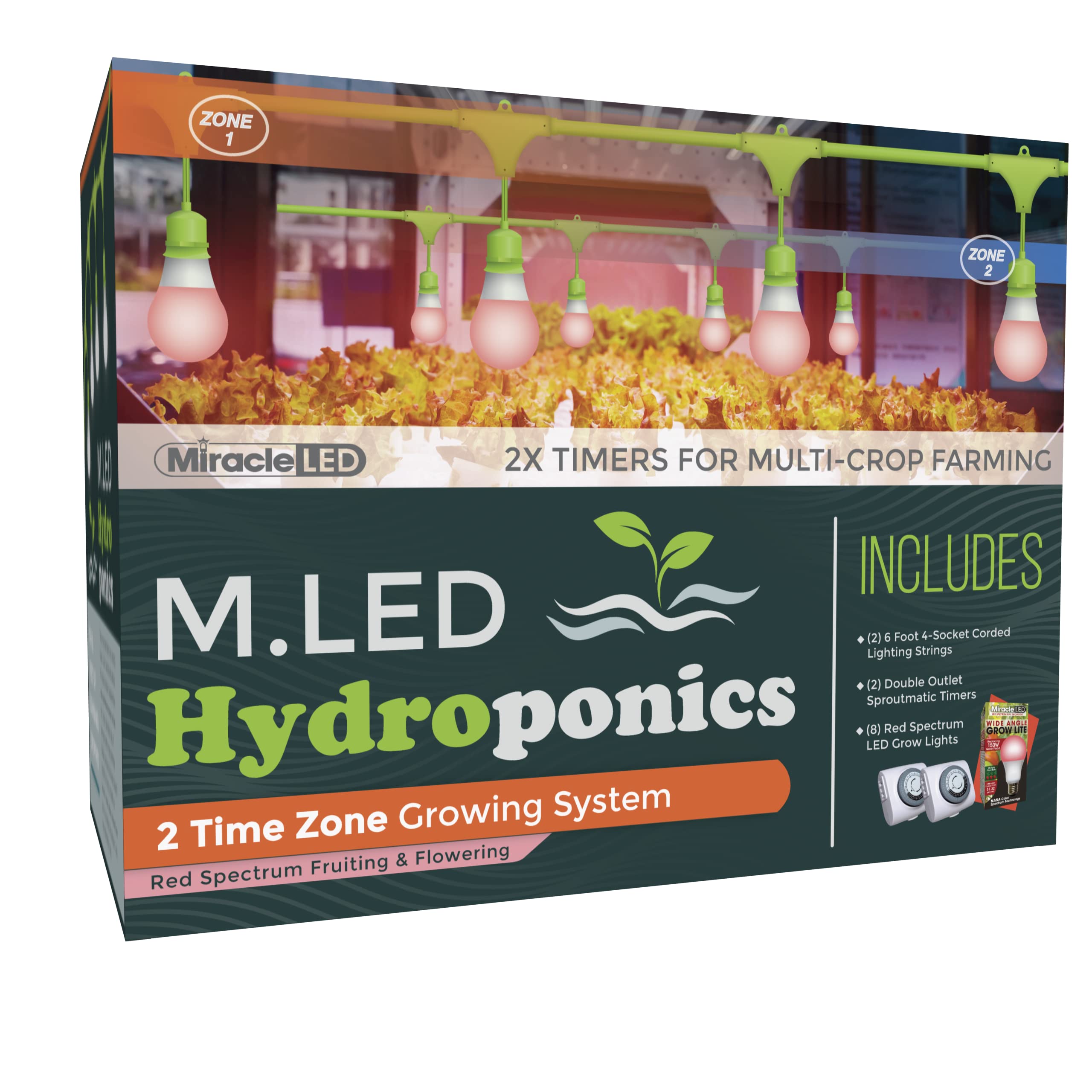 Miracle LED 2-Time Zone Hydroponics Indoor Growing System - Includes 8 Multi-Plant Red Spectrum ...