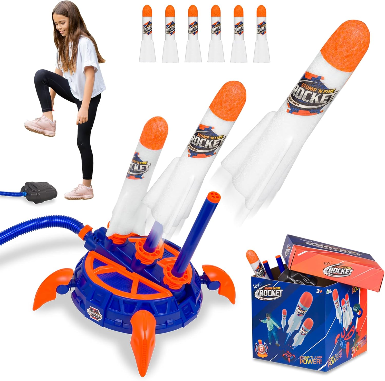 TEVO Stomp 'n Fire Rocket Launcher For Kids - Launch 3 Continuous ...