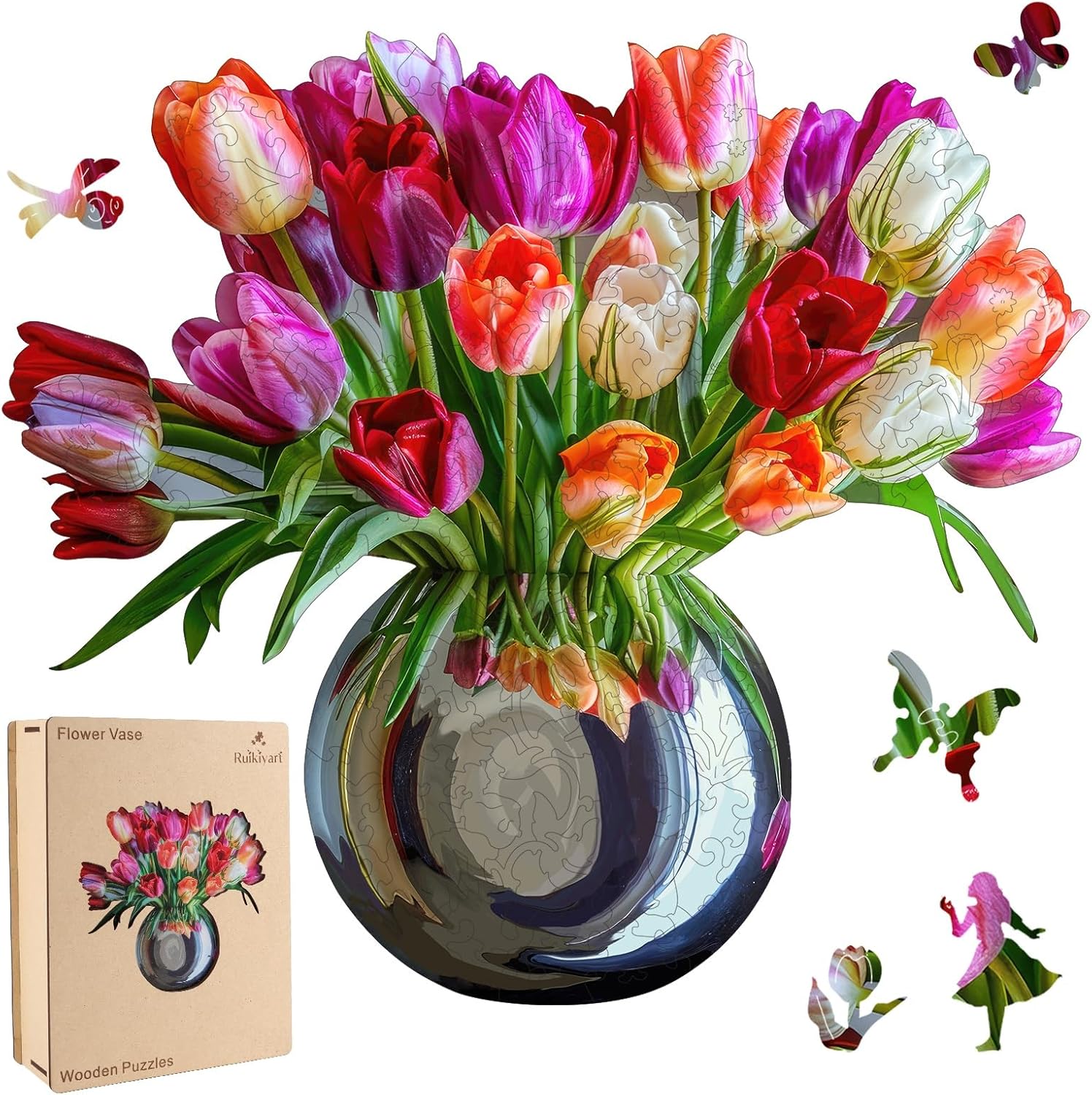 Amazon.com: Wooden Puzzles for Adults, Flower-Vase Wooden Jigsaw ...