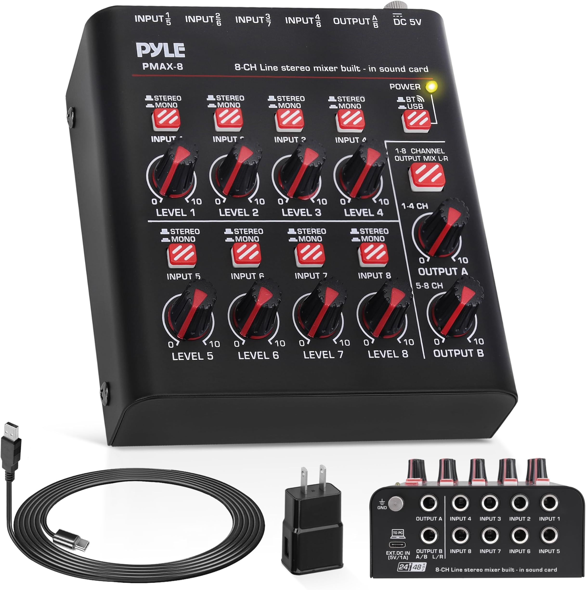 Amazon.com: 8-Channel Wireless BT Streaming Mini Line Mixer with USB ...