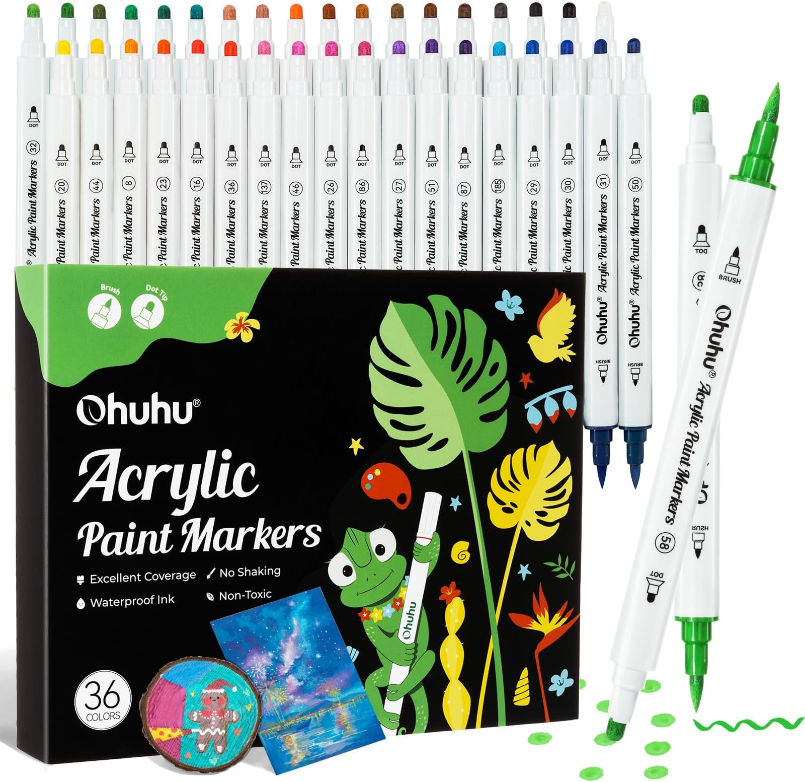 Amazon.com: Ohuhu Acrylic Paint Markers Cotton-core: 36 Colors Dual ...