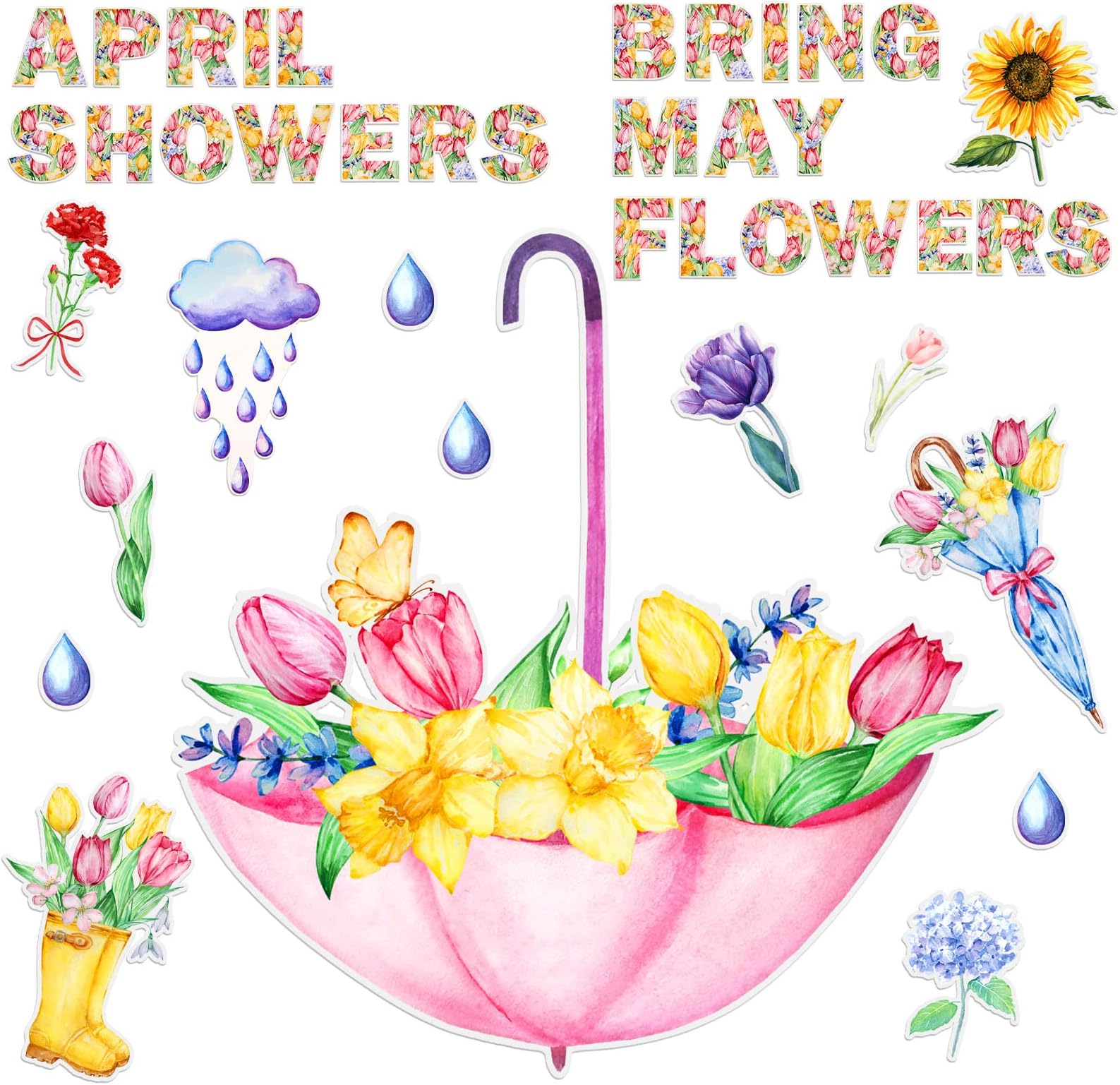 Amazon.com: Glenmal Spring Bulletin Board Decorations Flower Cutouts ...