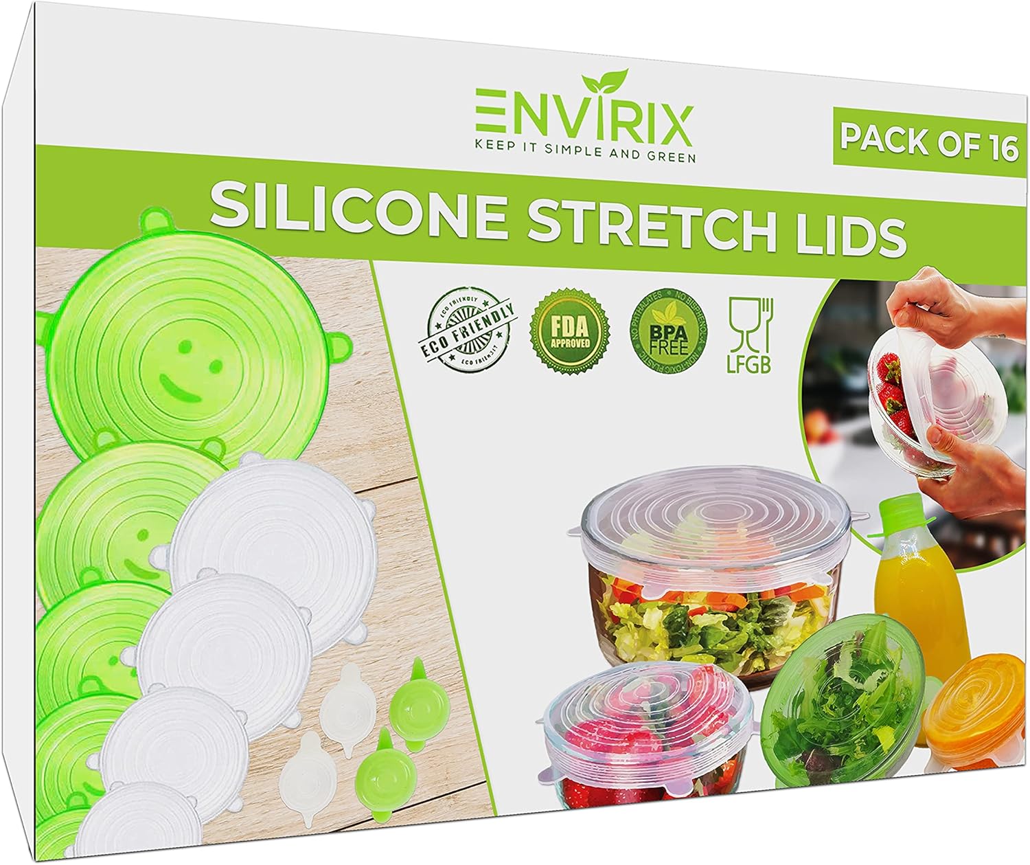 Silicone Stretch lids Food Cover by Envirix | 16 Pack | Reusable Food ...