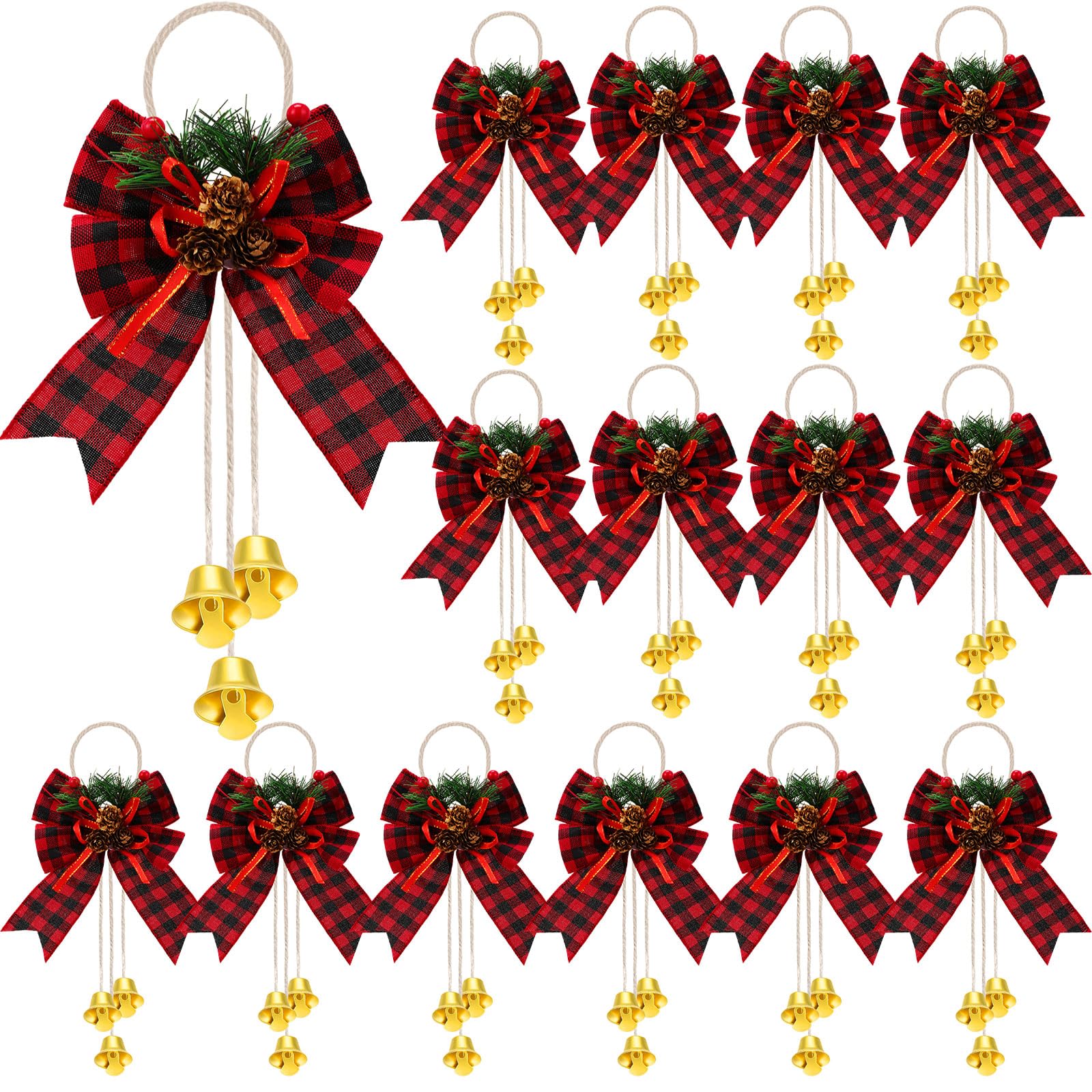 Amazon.com: Yuxung 20 Pcs Christmas Burlap Plaid Bow with Pine Cones ...