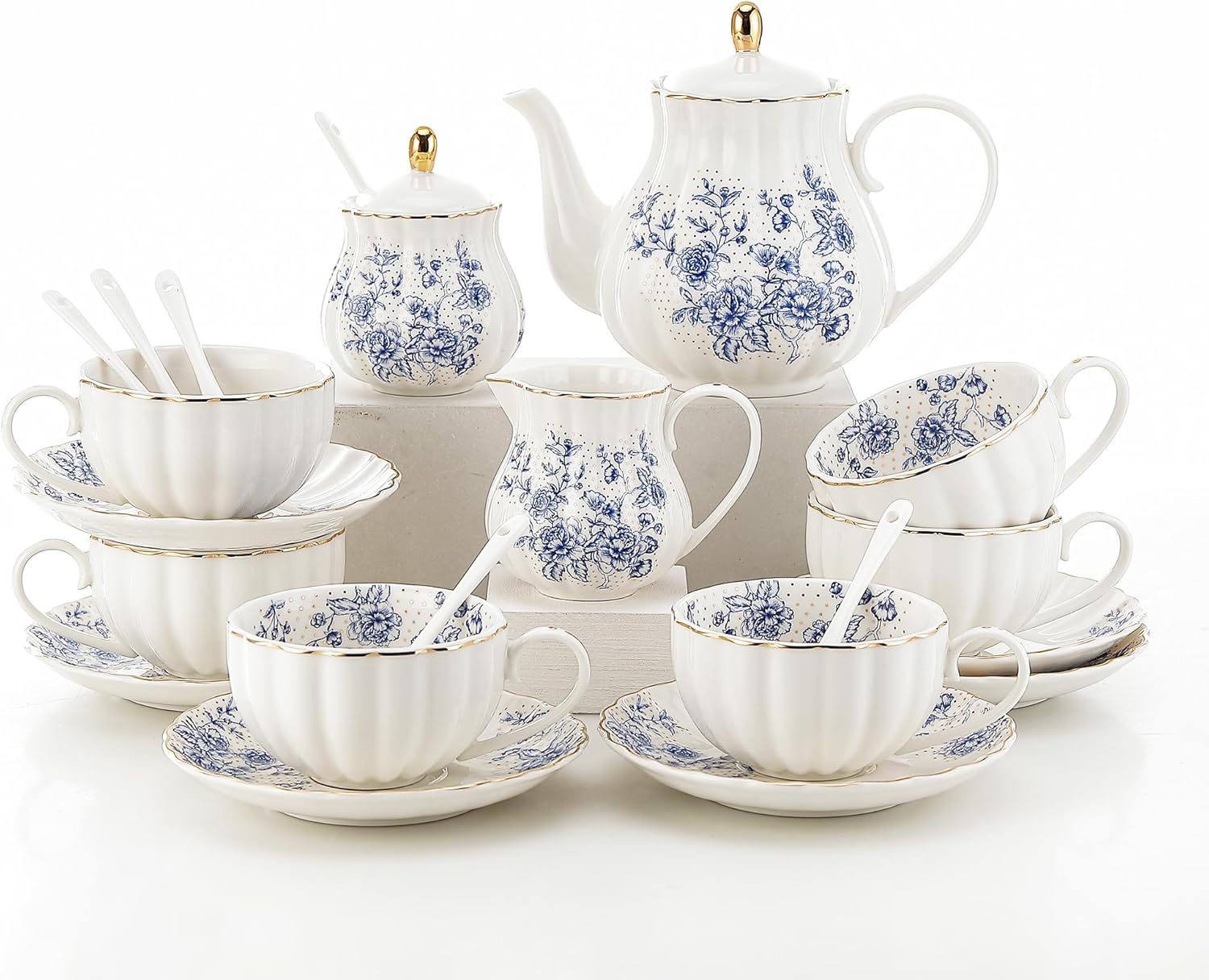 Amazon.com: Generic Bloosnow 22 Pieces Blue Rose Porcelain Tea Sets for ...