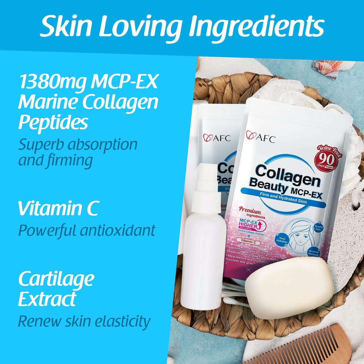 Buy AFC Japan Collagen Beauty MCP-EX with Marine Collagen Peptide, 1.5X ...