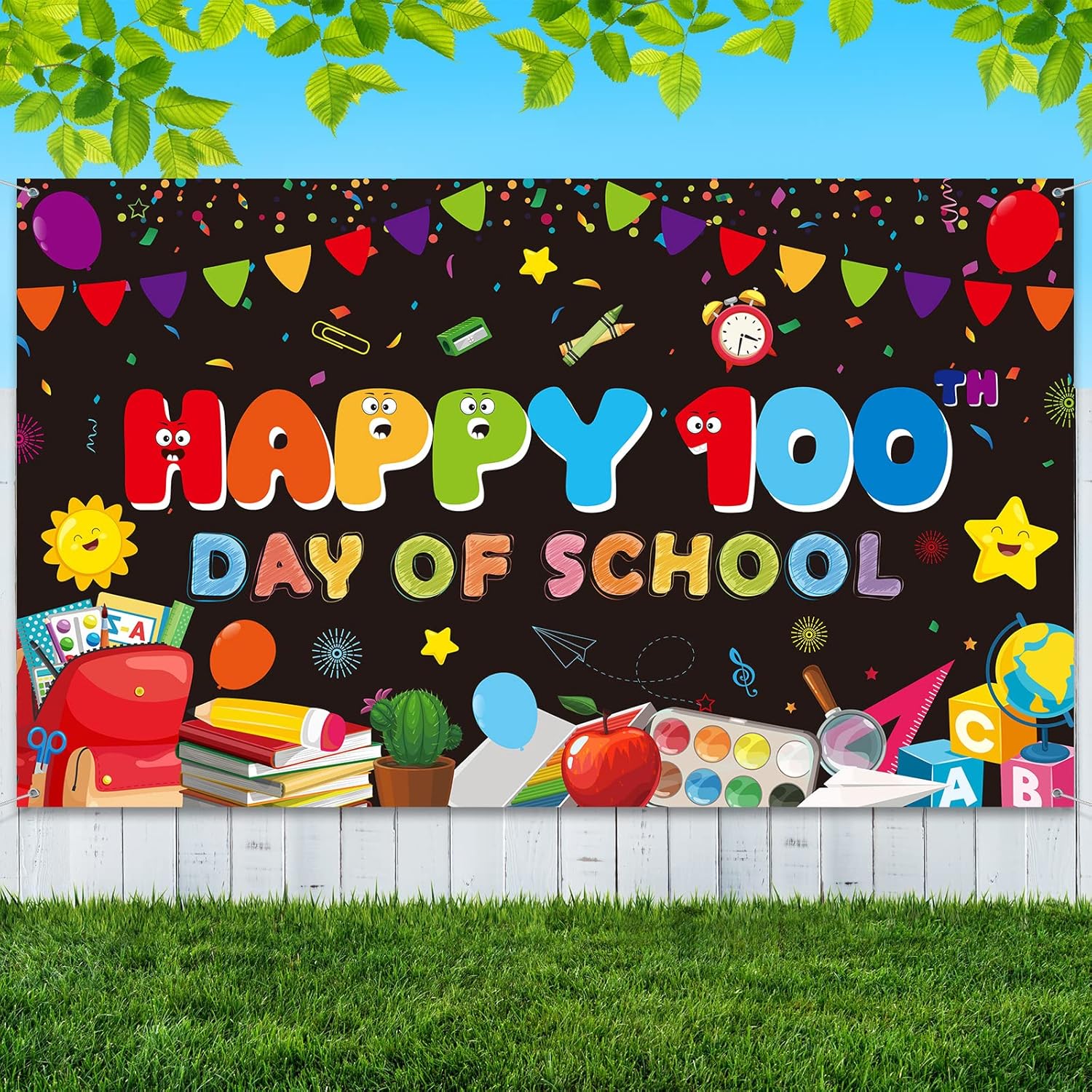 Amazon.com: Happy 100 Days of School Banner Decoration,100th Day of ...