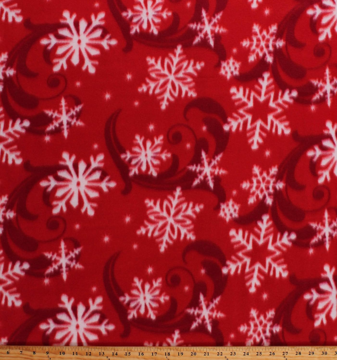 Amazon.com: Fleece Snowflakes Snow Swirls on Red Winter Christmas ...