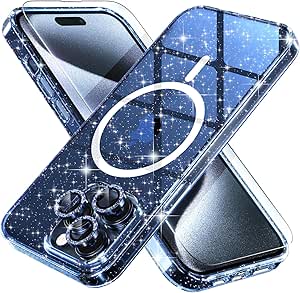 Amazon.com: Choiche for iPhone 15 Pro Case Glitter Blue | Magnetic, Women, Clear, Glitter, Bling ...
