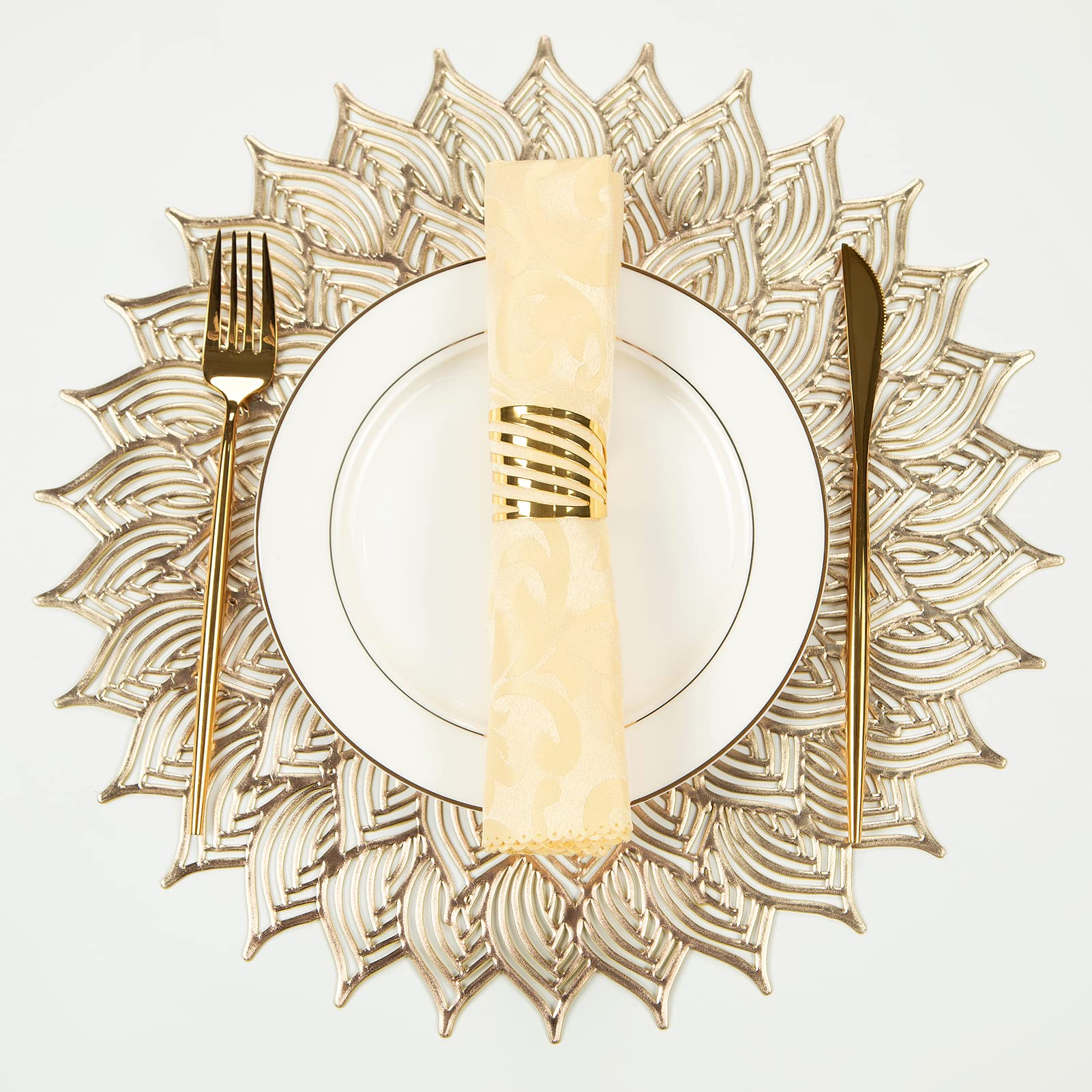 Amazon.com: Crisjanggo Gold Placemats Set of 6 Hollow Out Round ...