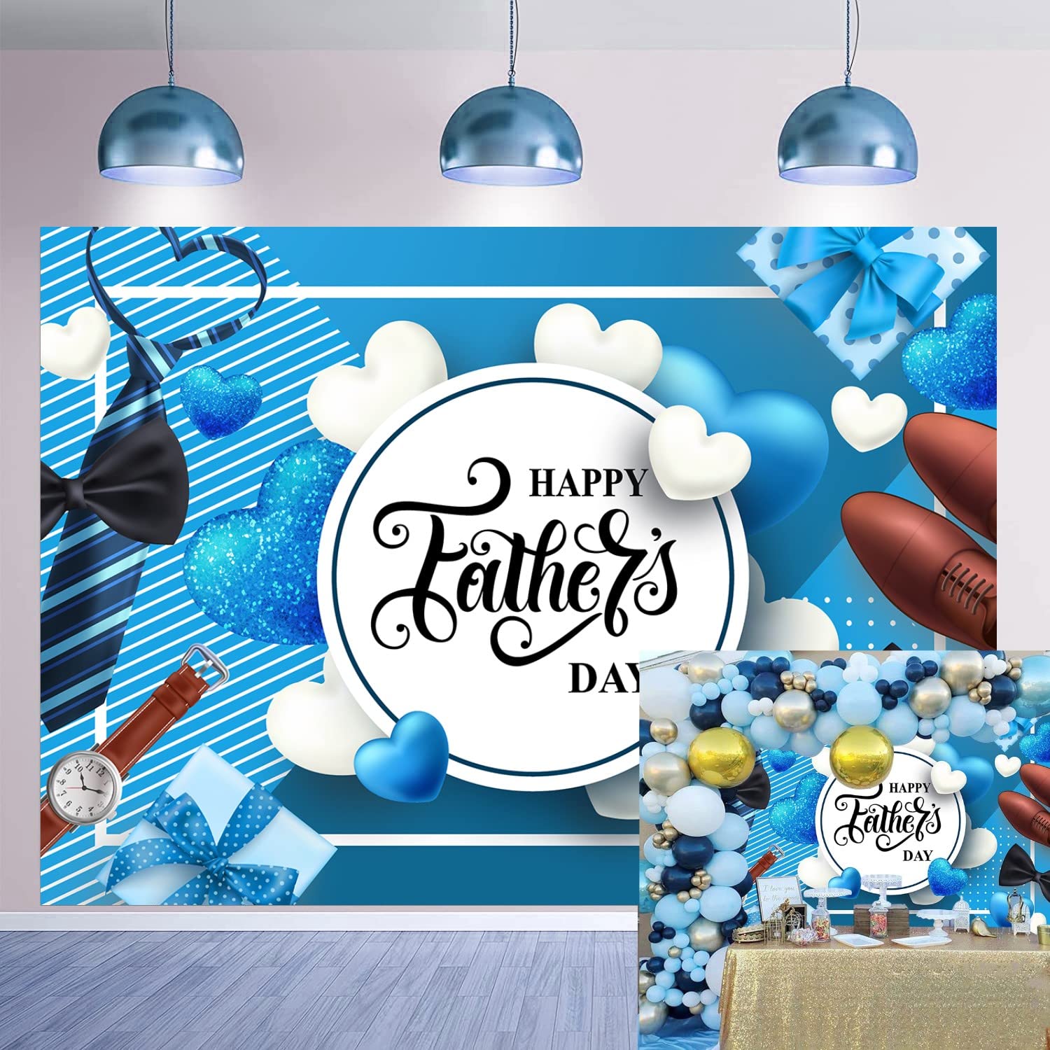 Amazon.com : Happy Father's Day Backdrop Blue White Heart Stripe Tie ...