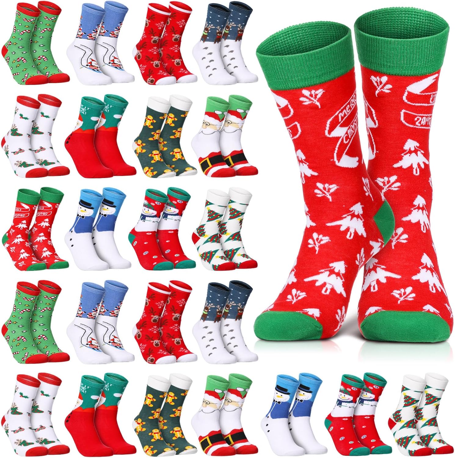 Amazon.com: Liitrsh 24 Pairs Christmas Holiday Socks Xmas Crew Socks ...