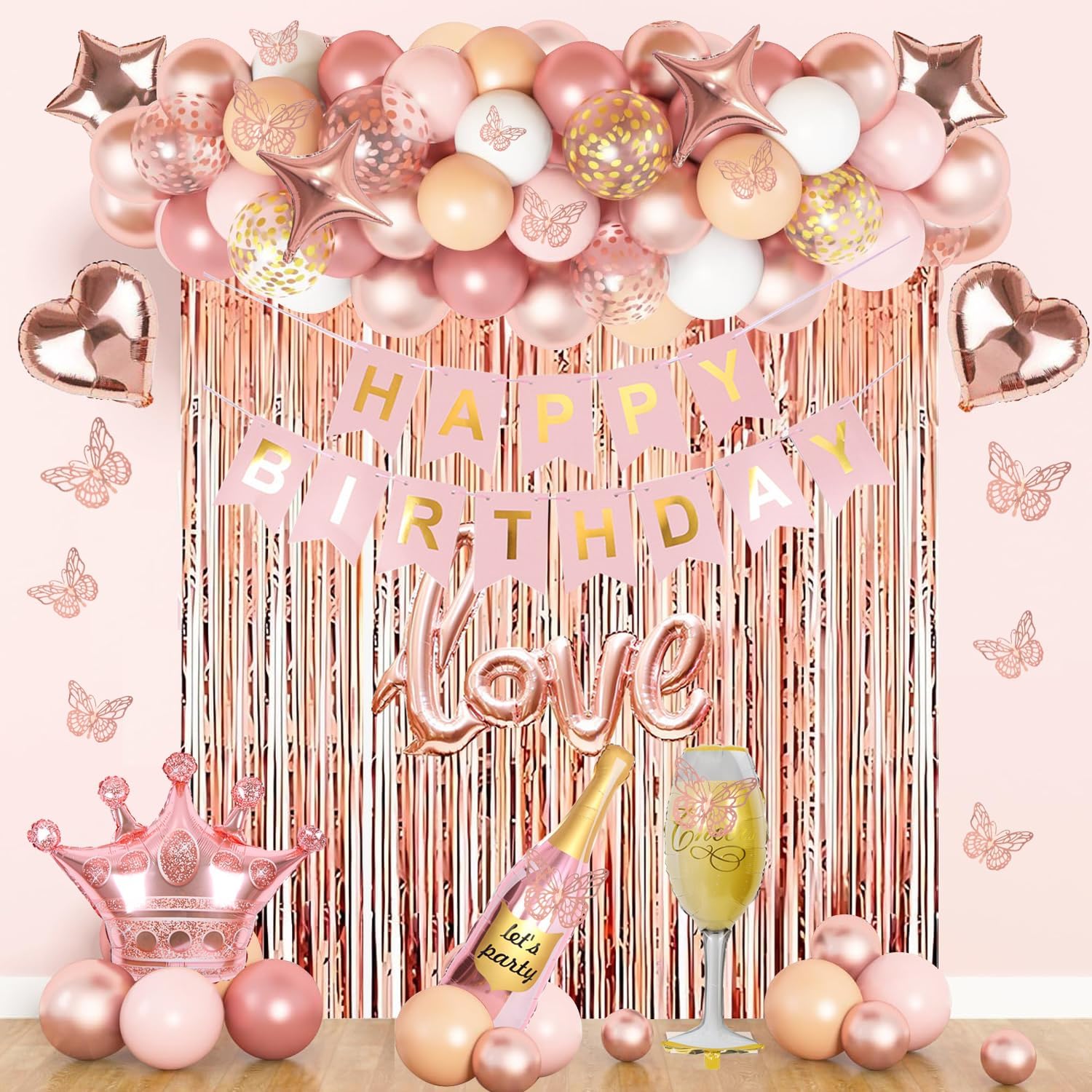 Amazon.com: Fancypartyshop 61st Birthday Decorations - Rose Gold Happy ...