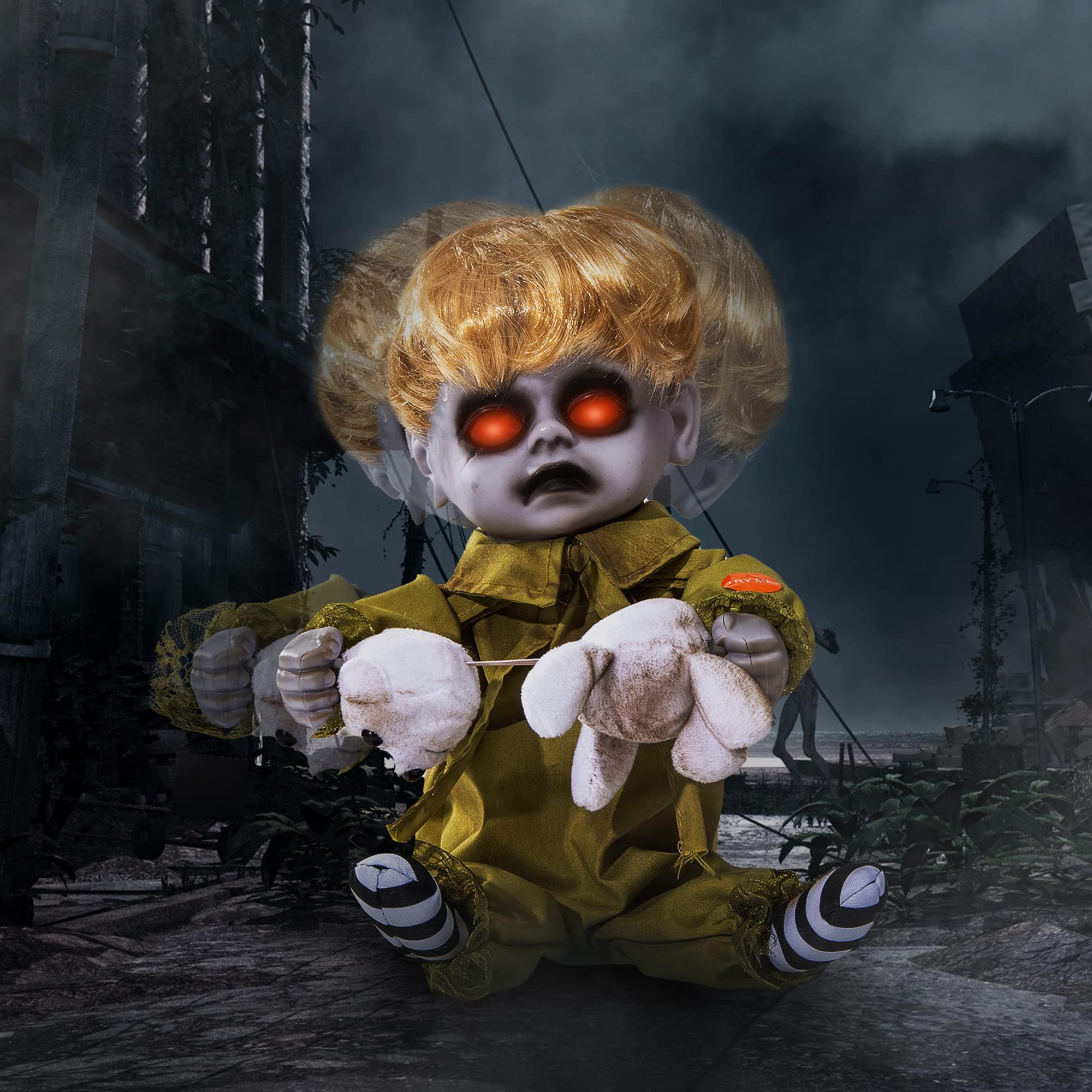 Amazon.com: ELAMAS 10 Inch Animatronic Creepy Boy Doll Halloween ...