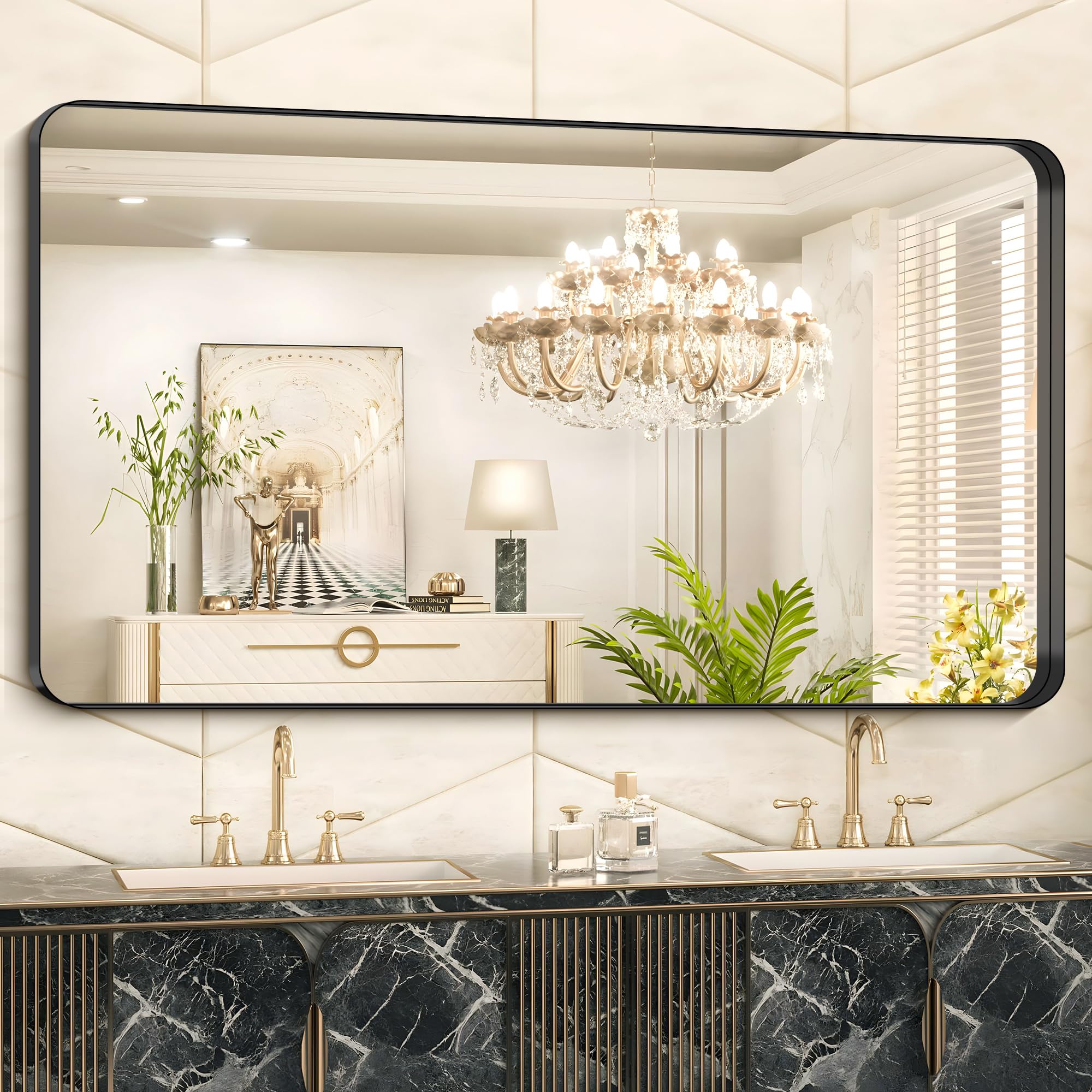 Amazon.com: FORBATH Bathroom Mirror 60x36 Inch, Large Black Bathroom ...