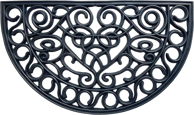 EHC Heavy Duty Wrought Effect Anti Slip Large Half Moon Rubber Doormat ...