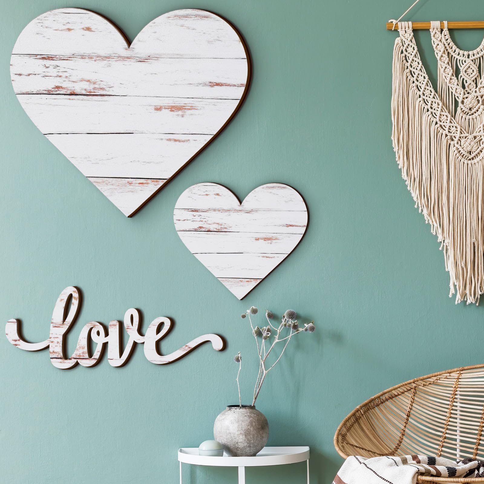 Amazon.com: Chitidr 3 Pieces Heart Shaped Wood Sign Heart-Shaped Wooden ...