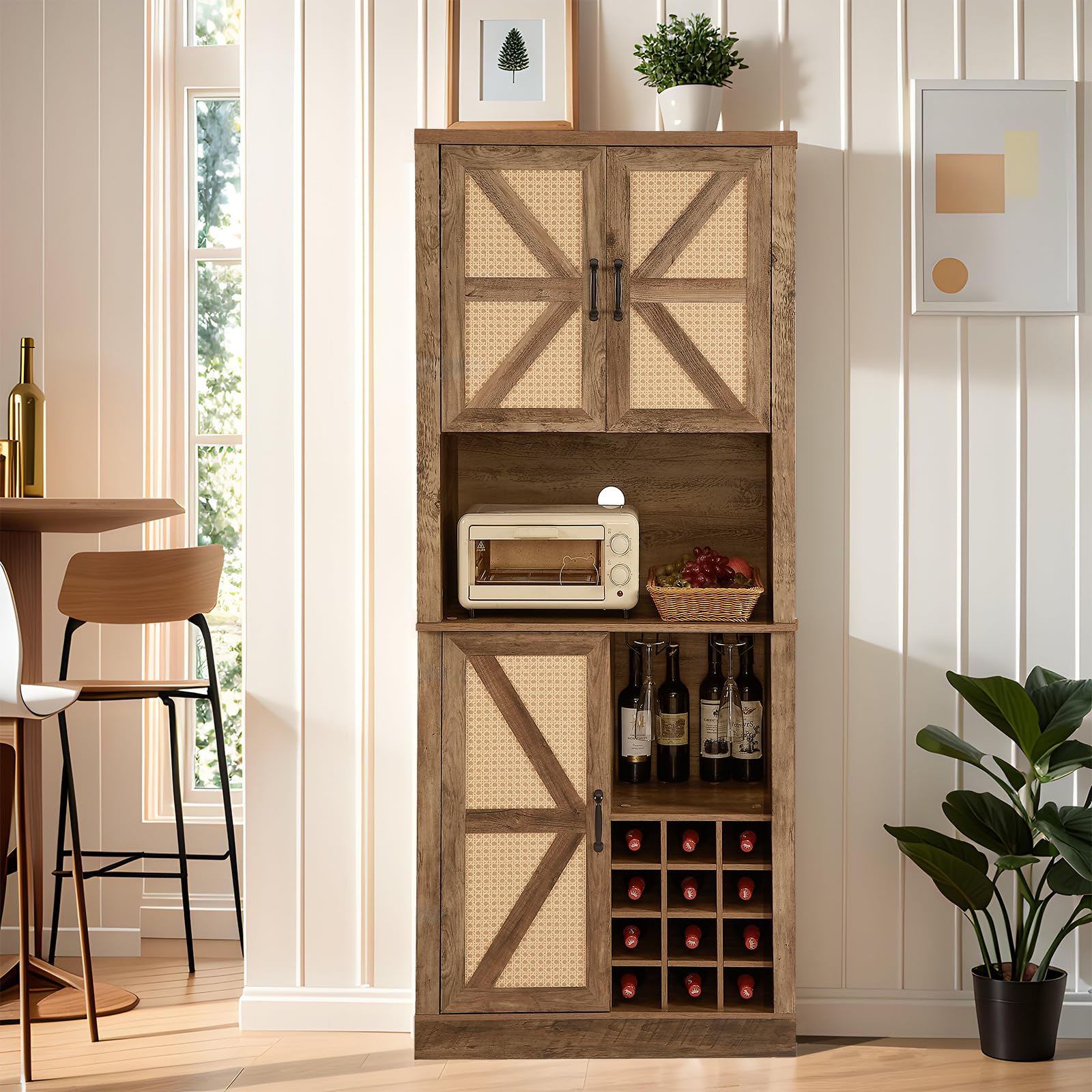 Amazon.com: Rustic Oak Liquor Cabinet Farmhouse Style Hutch Cabinet ...