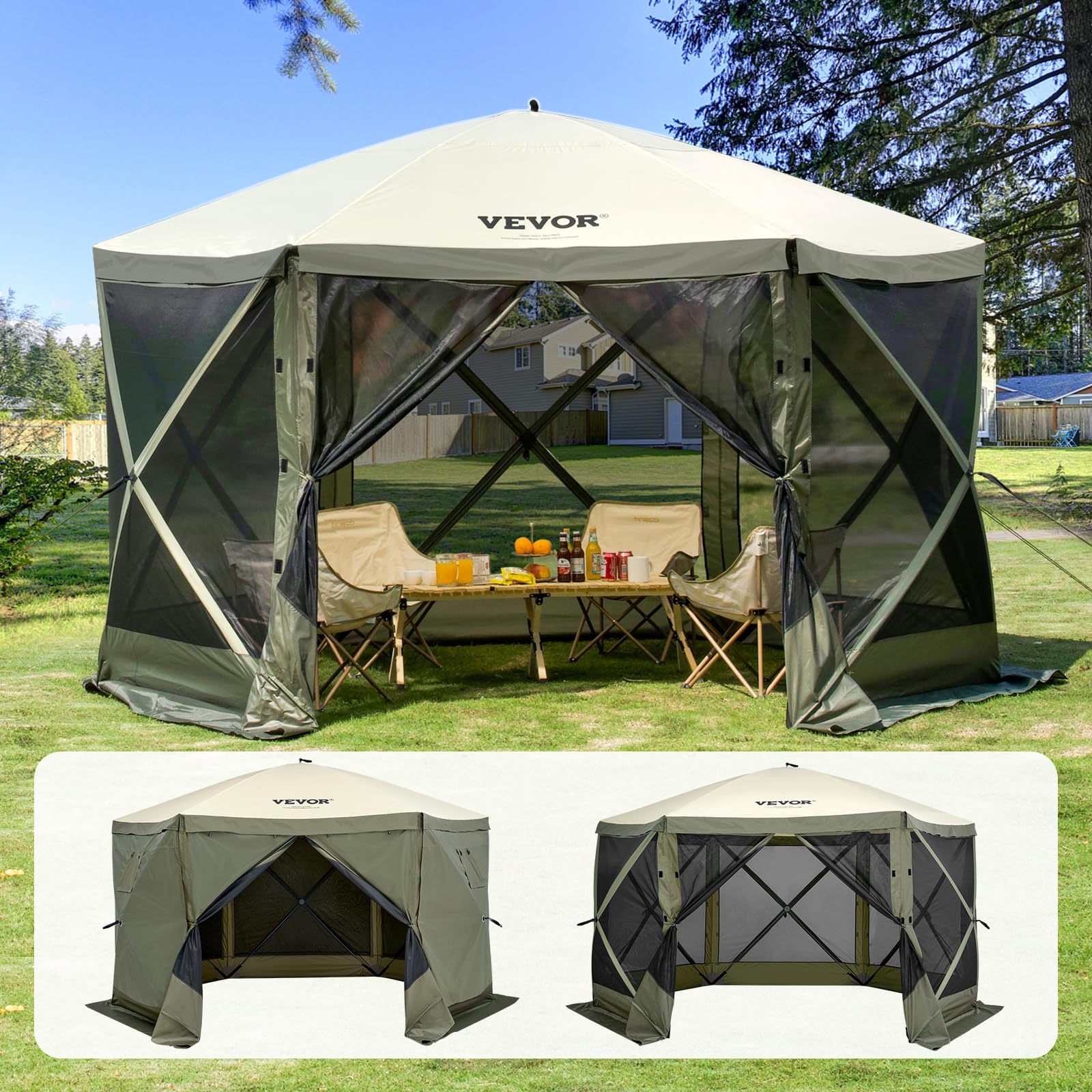 Amazon.com: VEVOR Pop-Up Screen Tent 6 Sided Canopy Sun Shelter with 6 ...