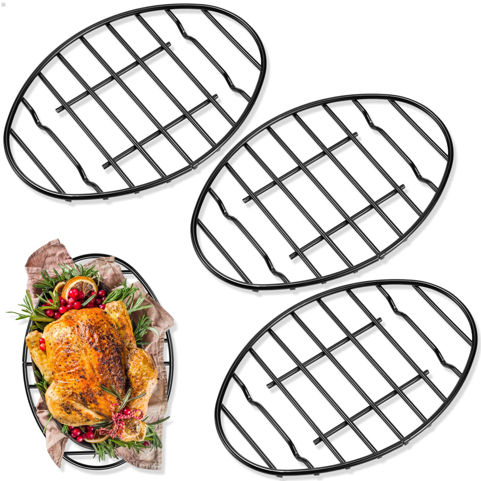 Amazon.com: Nuogo 3 Pcs Roasting Rack Roasting Pan 6 x 9 Inch Oval ...