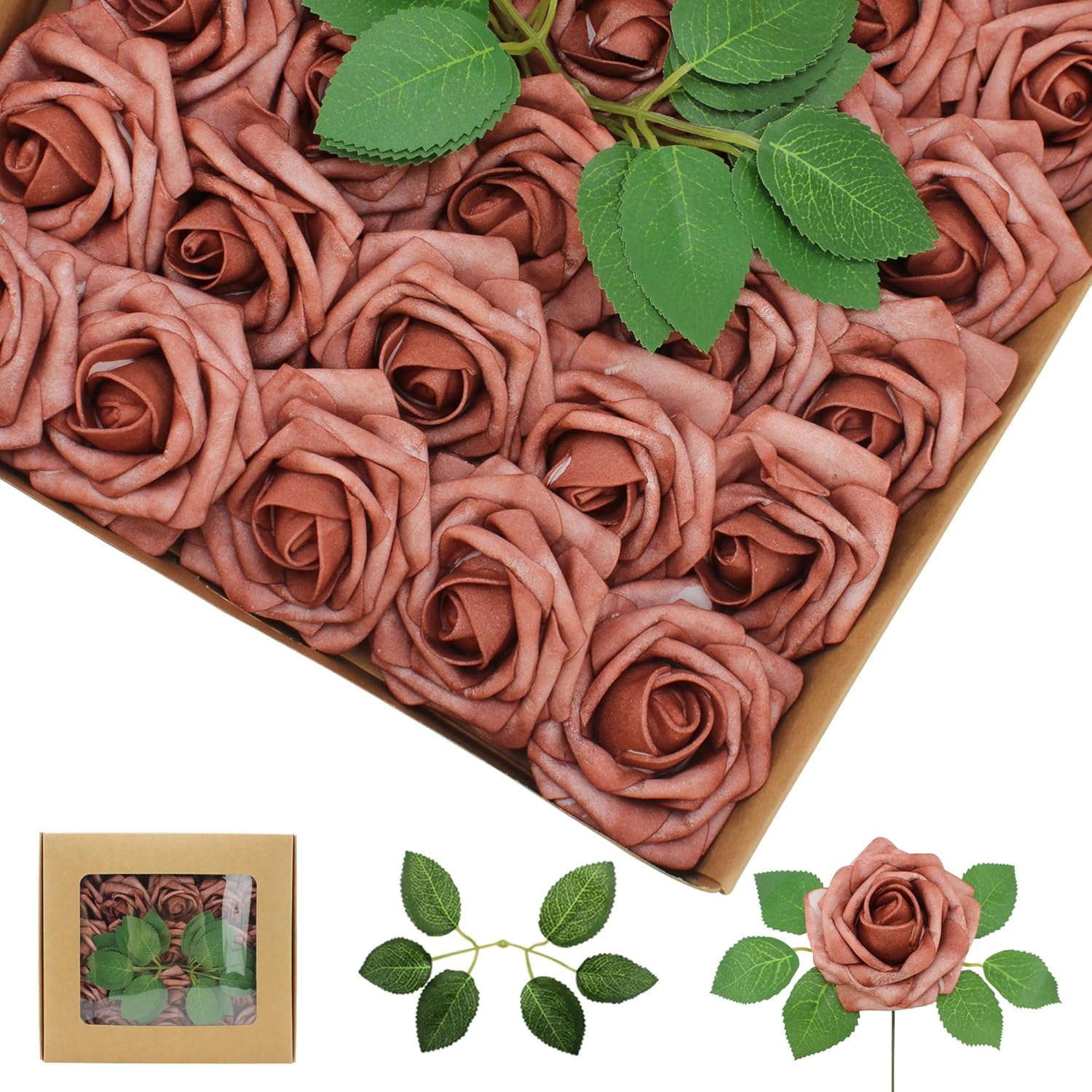 Amazon.com: WANTMAZOR Artificial Flowers Warm Taupe Roses 50PCS Real ...
