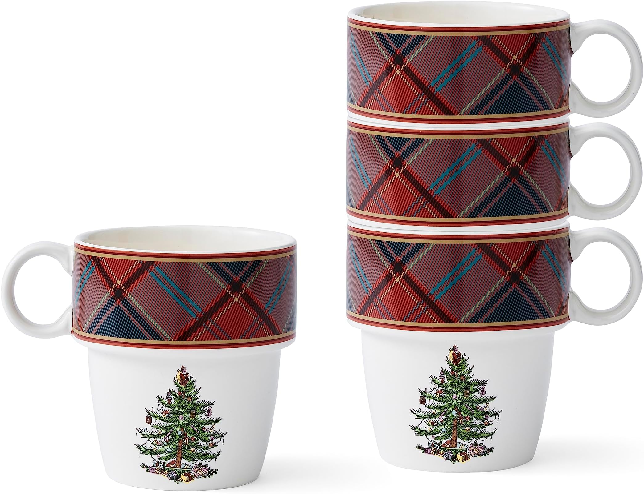 Amazon.com: Spode Christmas Tree Tartan Stacking Mugs, Set of 4 ...