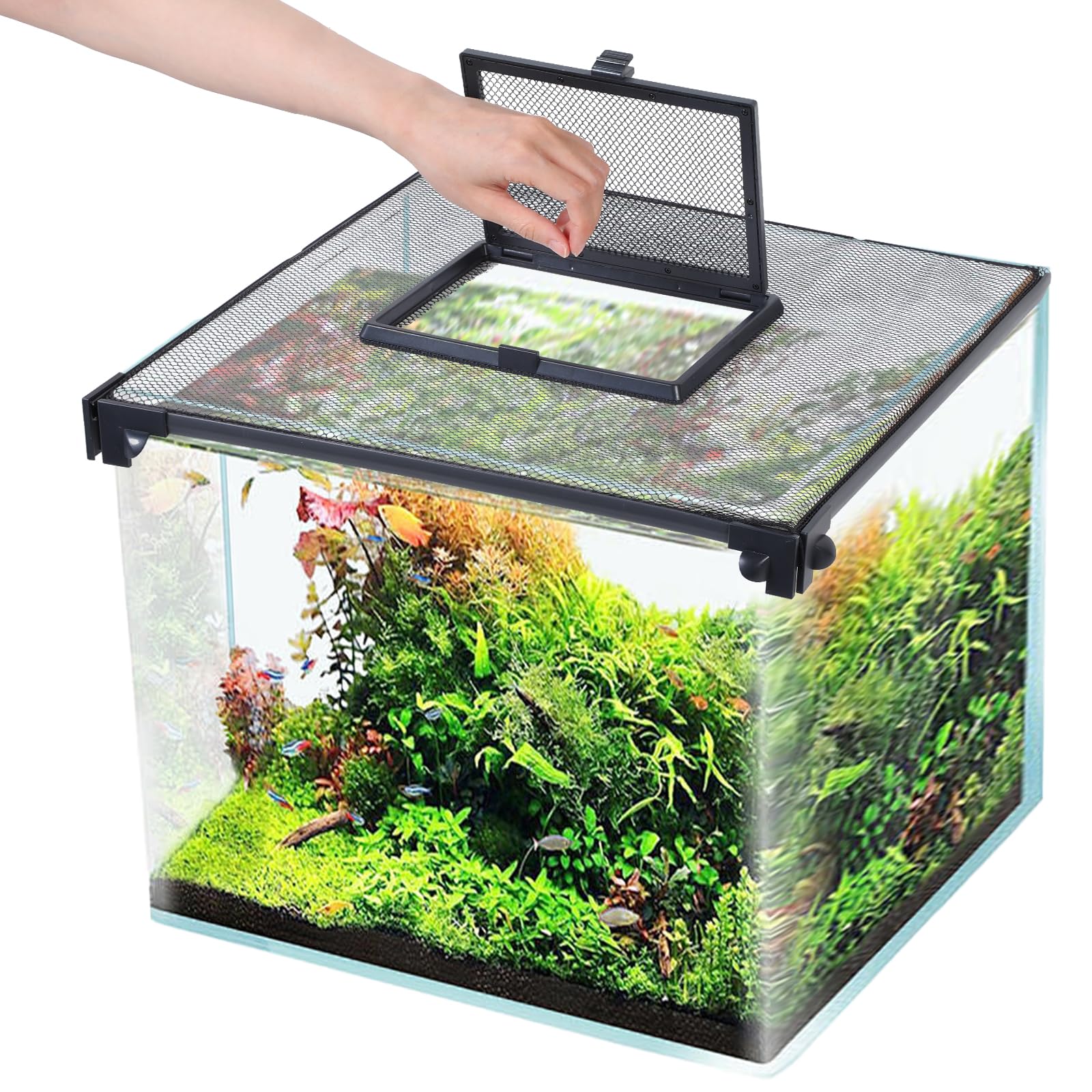 Amazon.com: Fish Tank Lid, Aquarium Net Cover with Feeding Window 5-50 ...